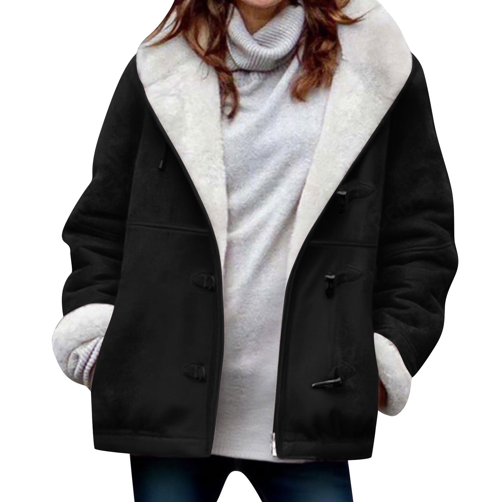 Fmbrln Womens Plus Size Winter Fleece Jackets Long Sleeve Button Down ...