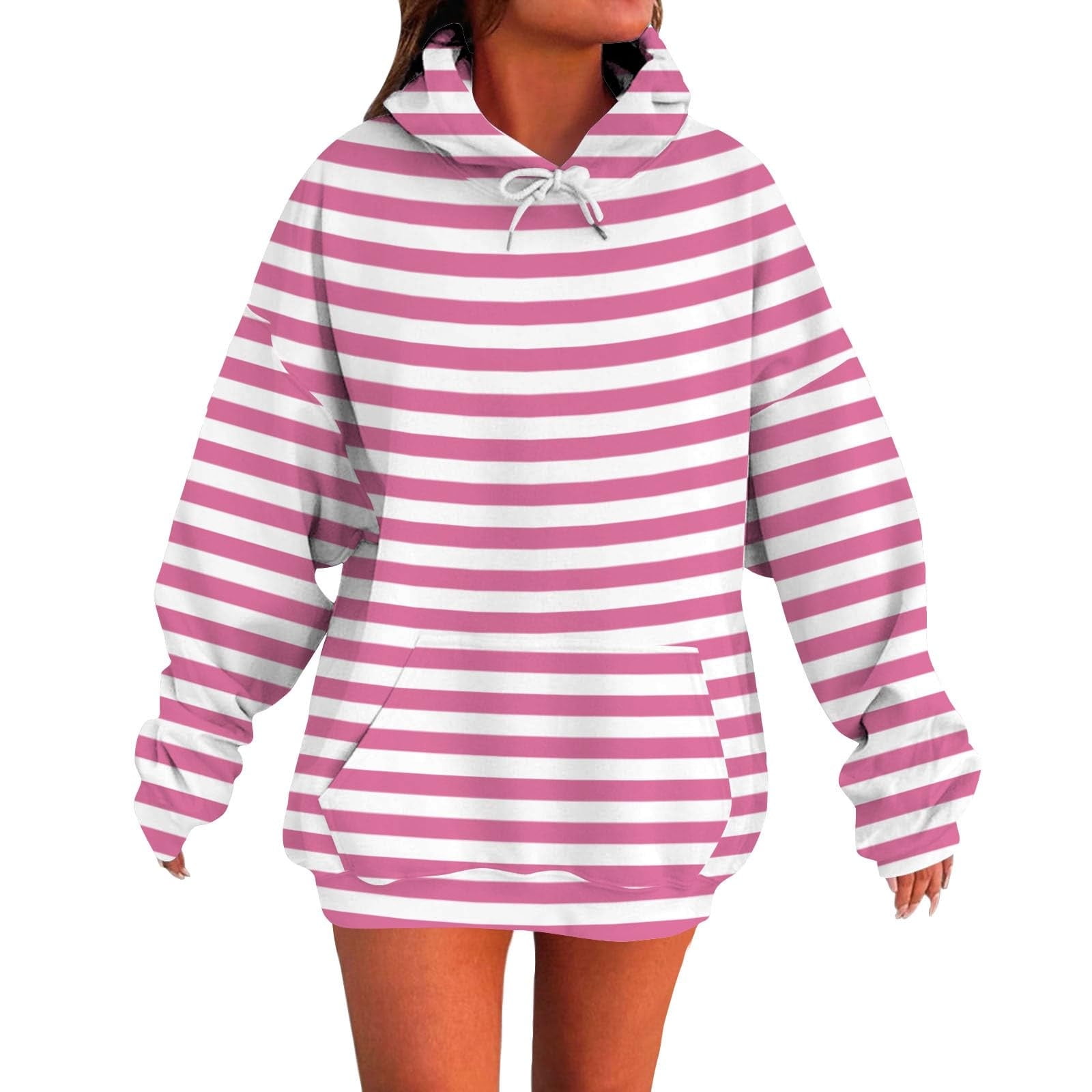 Fmbrln Womens Trendy Fleece Hooded Sweatshirts Long Sleeve Stripe Print ...