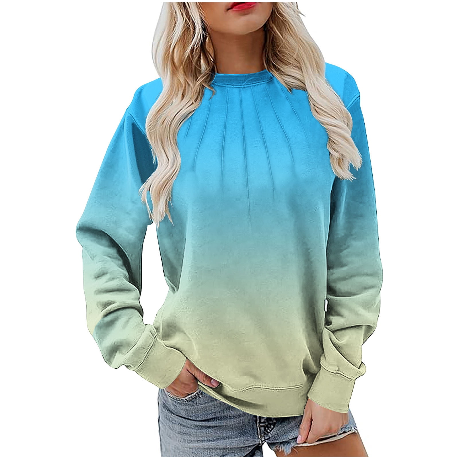 Fmbrln Womens Trendy Gradient Print Hoodless Sweatshirts Long Sleeve ...