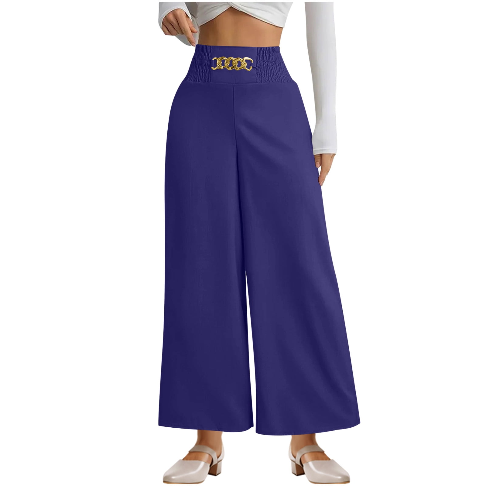 Fmbrln Womens Wide Leg Pants Casual Elastic High Waist Work Pants Loose ...