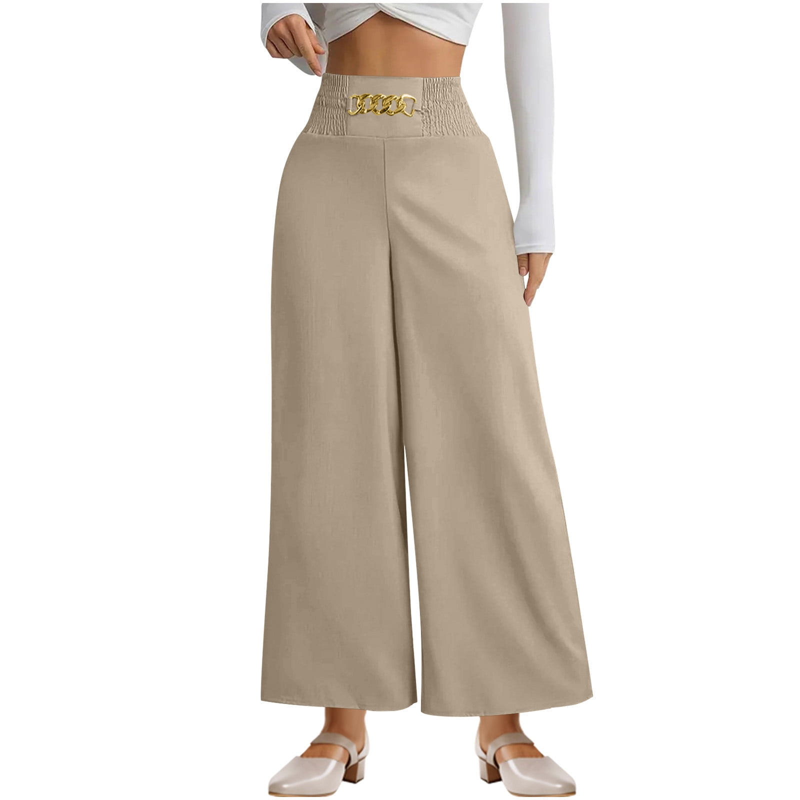 Fmbrln Womens Wide Leg Pants Casual Elastic High Waist Work Pants Loose ...