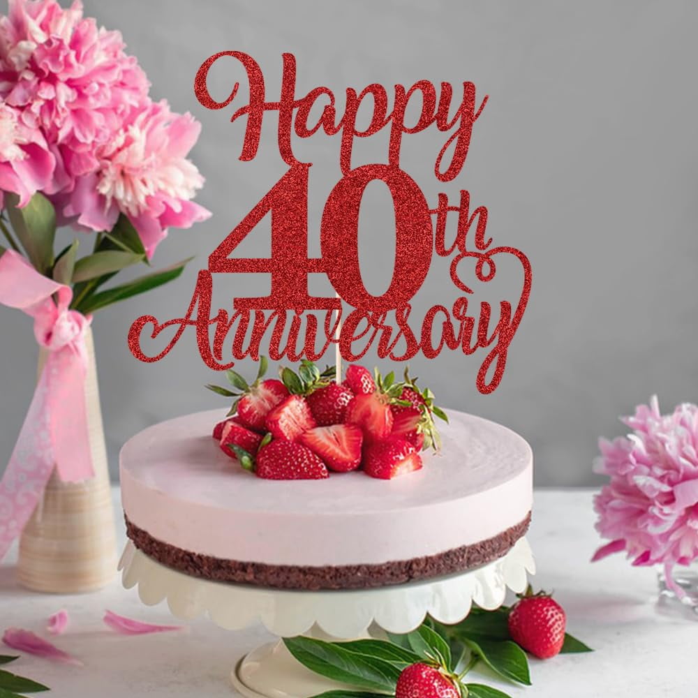 FmiyunEea Happy 40thTRDN Anniversary Cake Toppers - Ruby Wedding Party ...