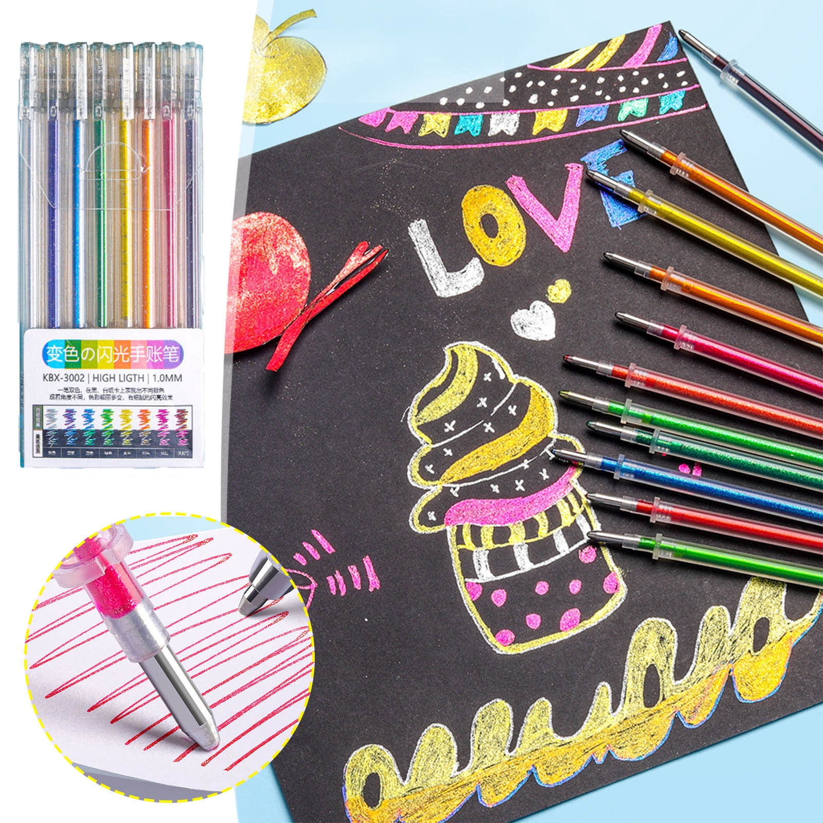 Fmlxio Ball Point Pens Black 5ml Flash Gel Pen Color Pen Shiny ...