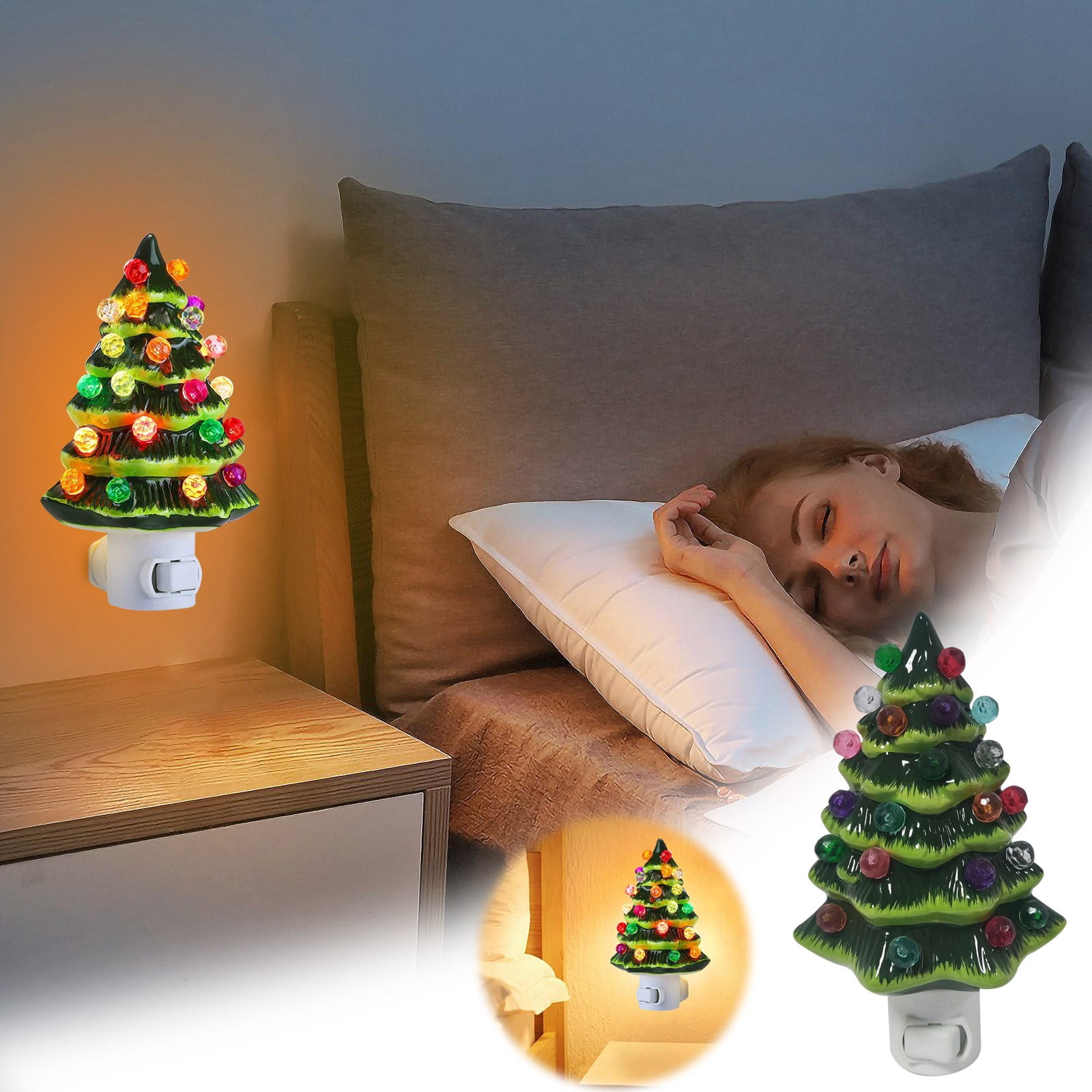 Fmlxio Ceramic Christmas Tree Night Light Christmas Tree Bedside Lamp ...