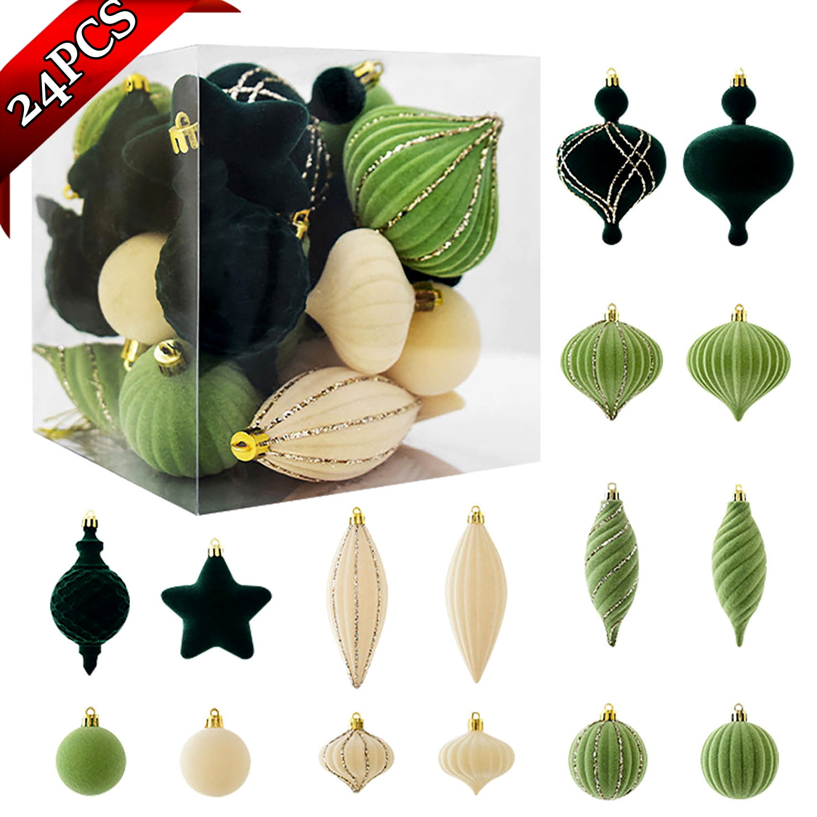Fmxomd 24PCS Velvet Christmas Ornaments Set, Flocked Shatterproof ...