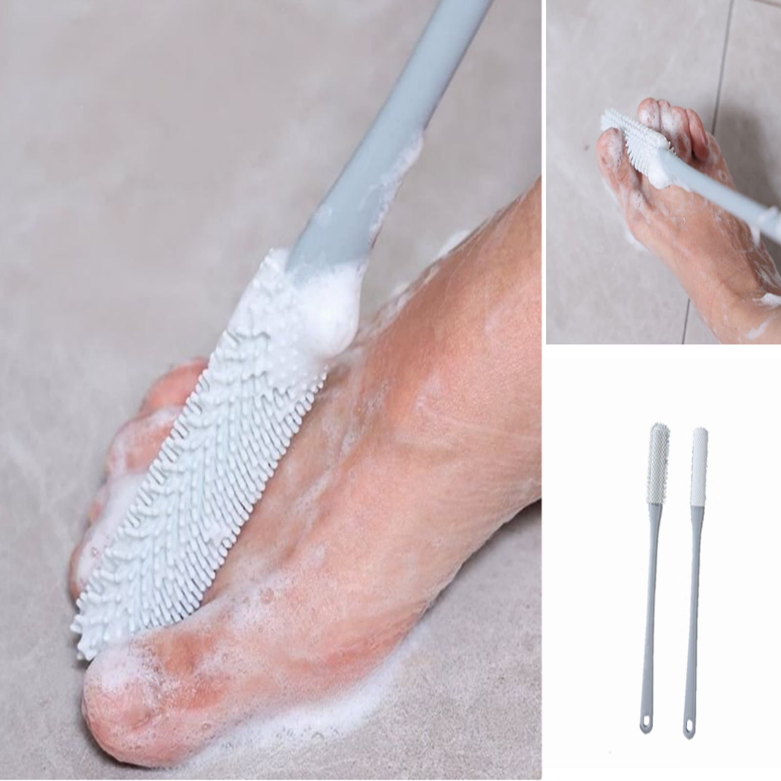 Fmxomd 2PC Long Handled Foot Brush,Foot Washing Brush Toe Seam Soft ...