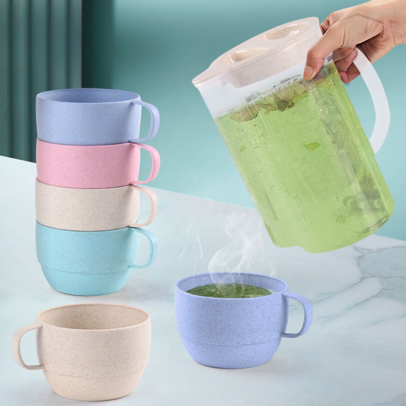 Fmxomd 5 Pack Wheat Straw Unbreakable Tableware Kettle Cups Set, with 4 ...