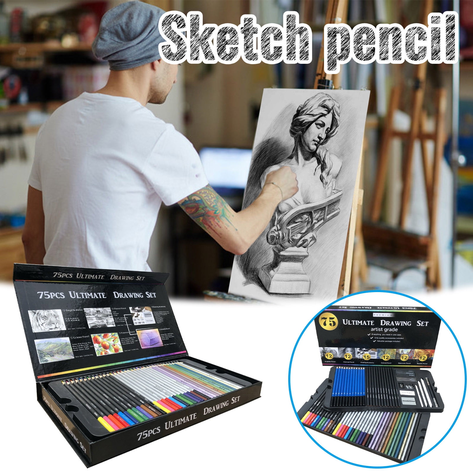 Fmxomd 75Pack Drawing Sketching Kit, Pro Art Supplies with Sketchbook ...