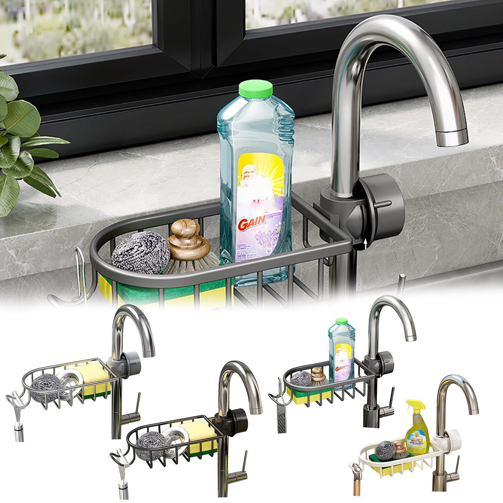 Fmxomd Faucet Storage Rack Space Aluminum Black Adjustable Kitchen Sink ...