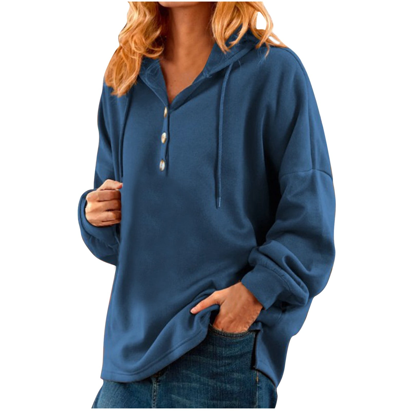 Fnhpitd Essentials Hoodie Hoodies for Women Casual Button V Neck ...