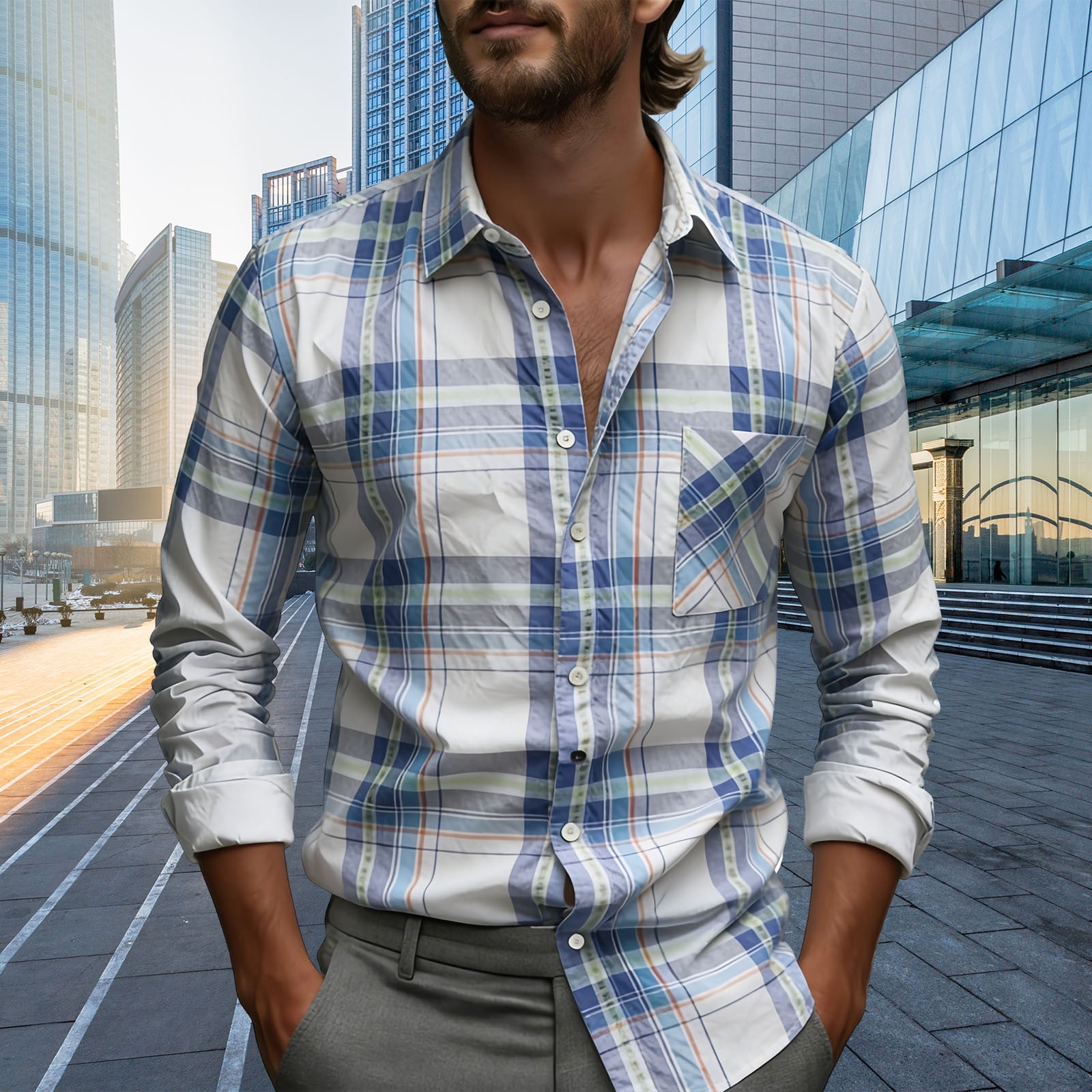 Fnnxeal Mens Button Down Shirt, Long Sleeve Long Sleeve Collared Color ...