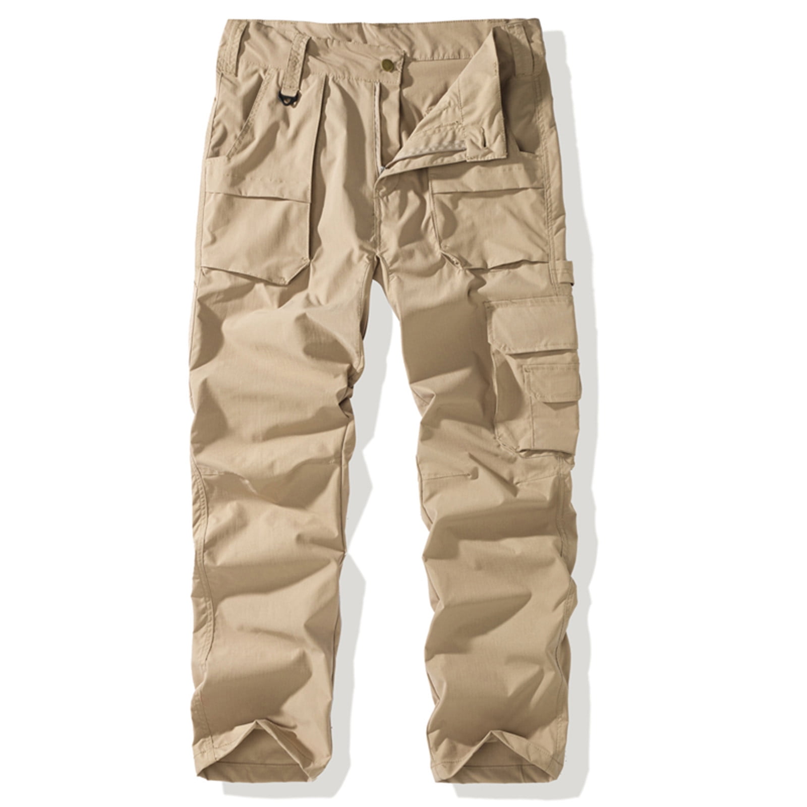 Fnnxeal Mens Cargo Pants Multi-Pockets beltless Casual Outdoor Solid ...