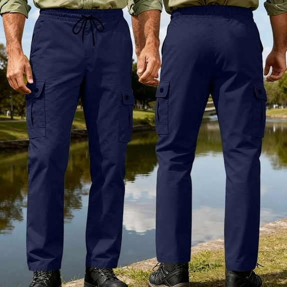 Fnnxeal Mens Cargo Pants Multi-Pockets beltless Outdoor Casual Spring ...