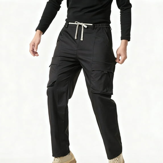 Fnnxeal Mens Cargo Pants Solid Casual Multi-Pockets beltless Spring ...