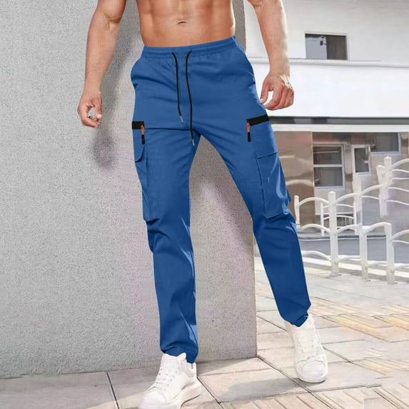 Fnnxeal Mens Cargo Pants Solid Casual Spring Fall Multi-Pockets ...