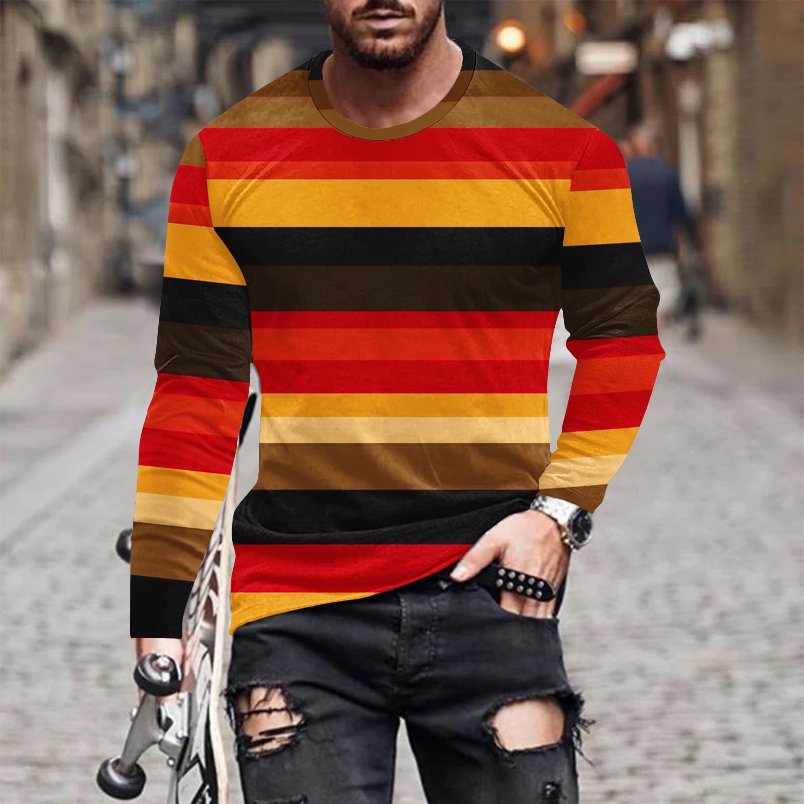 Fnnxeal Mens Casual Shirts Fall Winter Breathable Print Crew Neck ...