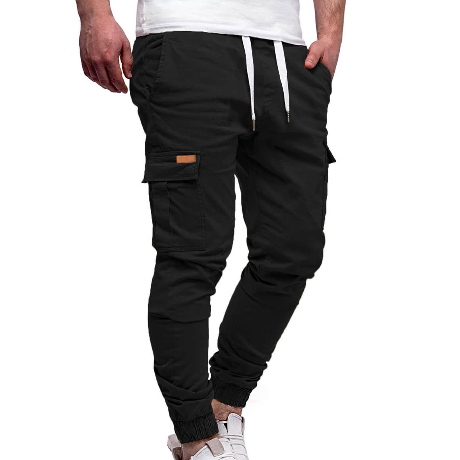 Fnnxeal Mens Comfy Cargo Pants- Elastic Waist Casual Sport Drawstring ...