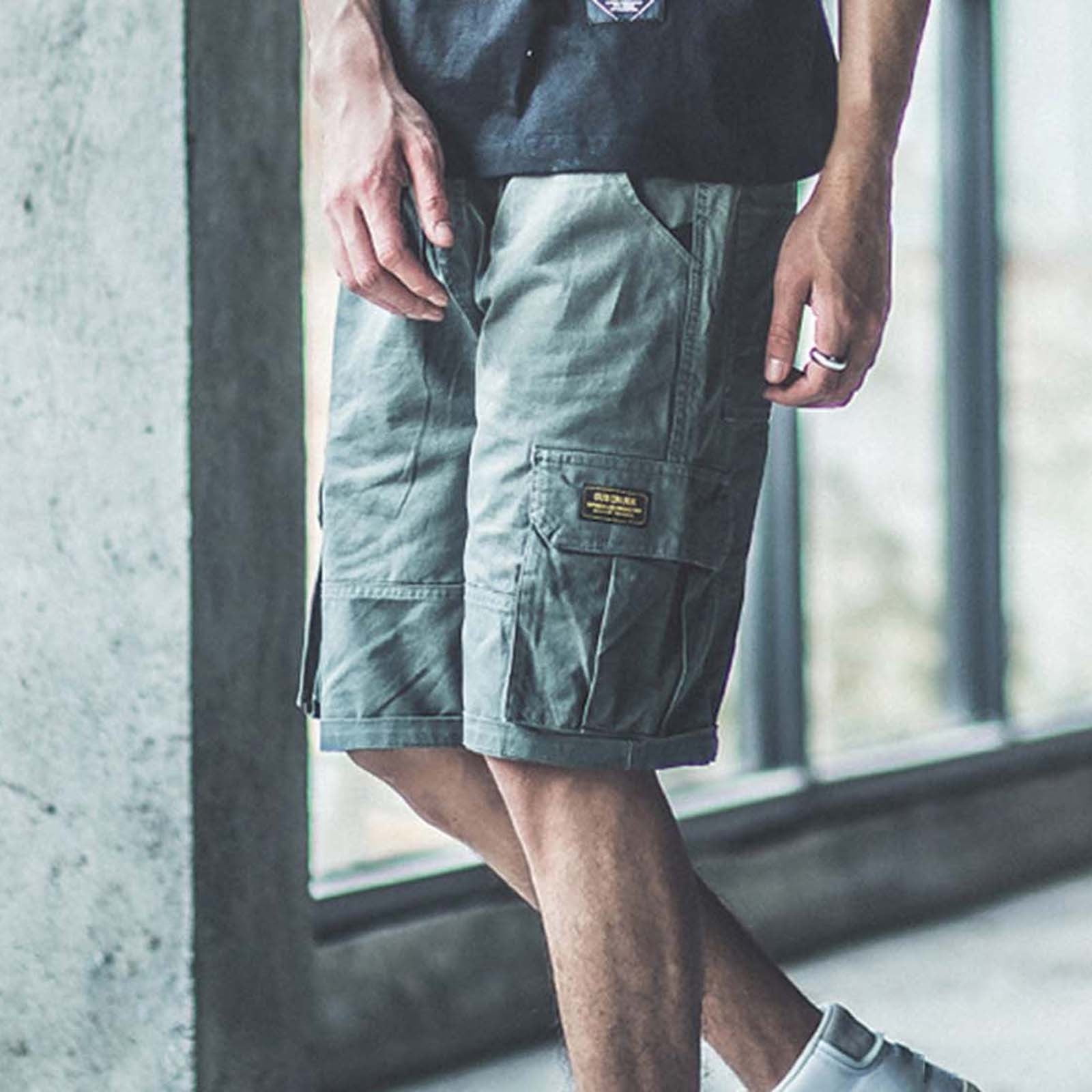 Fnnxeal Mens Shorts Solid Cotton Casual Multi-Pocket Drawstring Summer ...