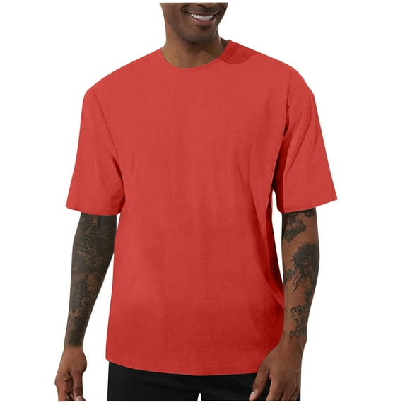 Fnnxeal Mens T-Shirts Casual Solid Short Sleeve Crew Neck Loose Red ...