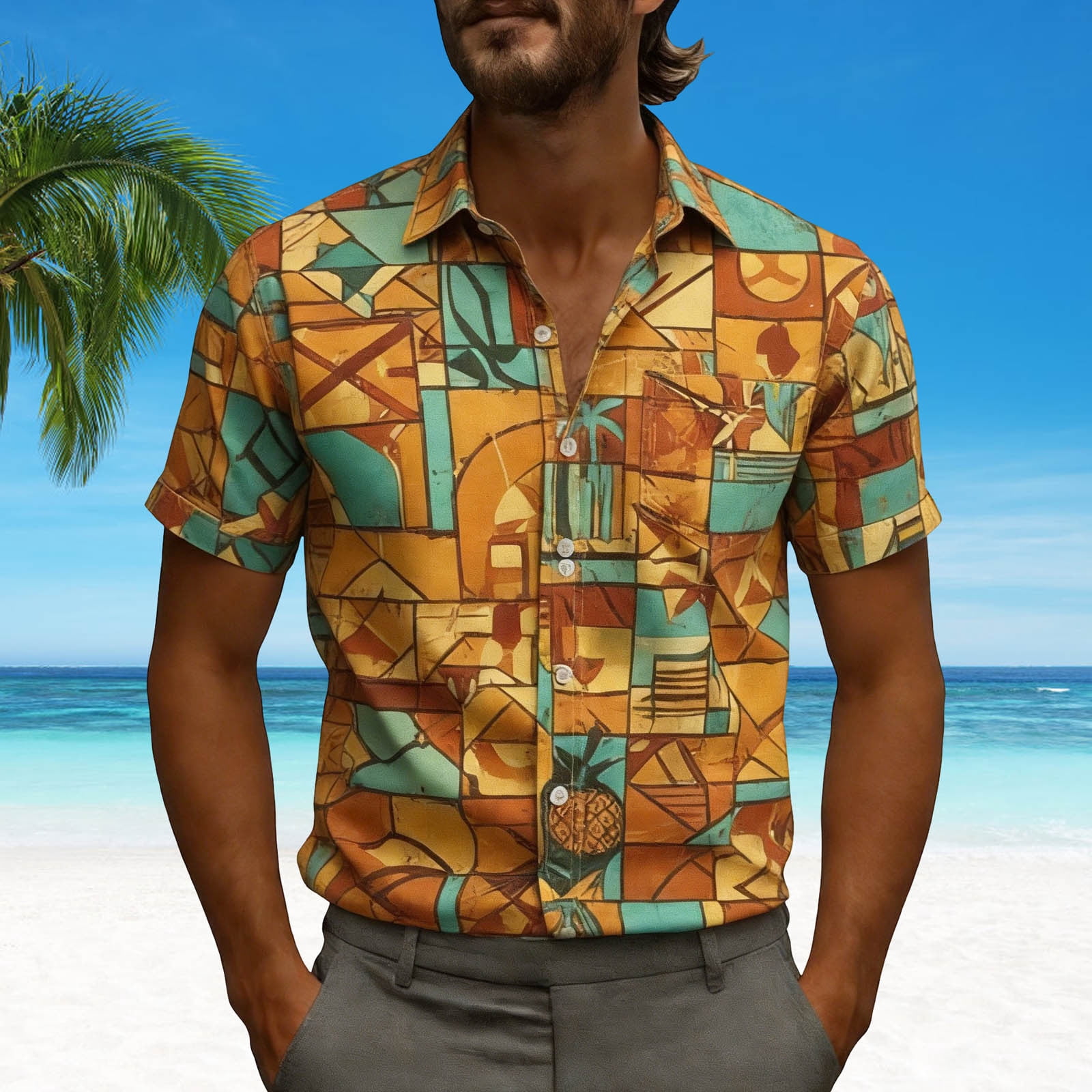 Fnnxeal Mens Tropical Hawaiian Shirt Short Sleeve Button Down ...