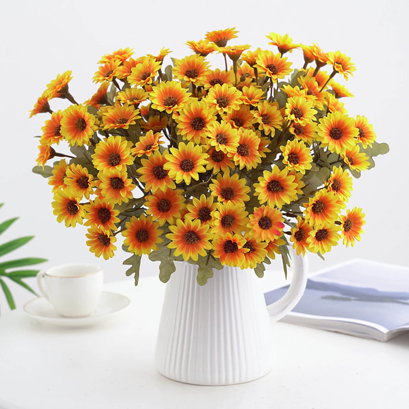 Fnochy 2 PCS Artificial Daisy Mums Flowers, Outdoor UV Resistant Fake ...
