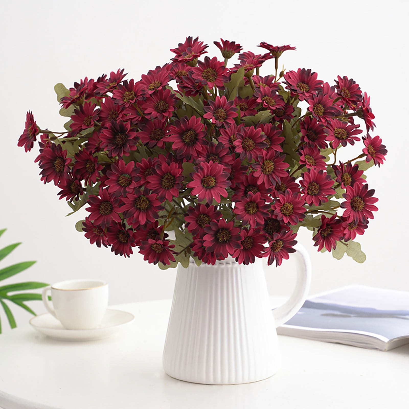 Fnochy 2 PCS Artificial Daisy Mums Flowers, Outdoor UV Resistant Fake ...