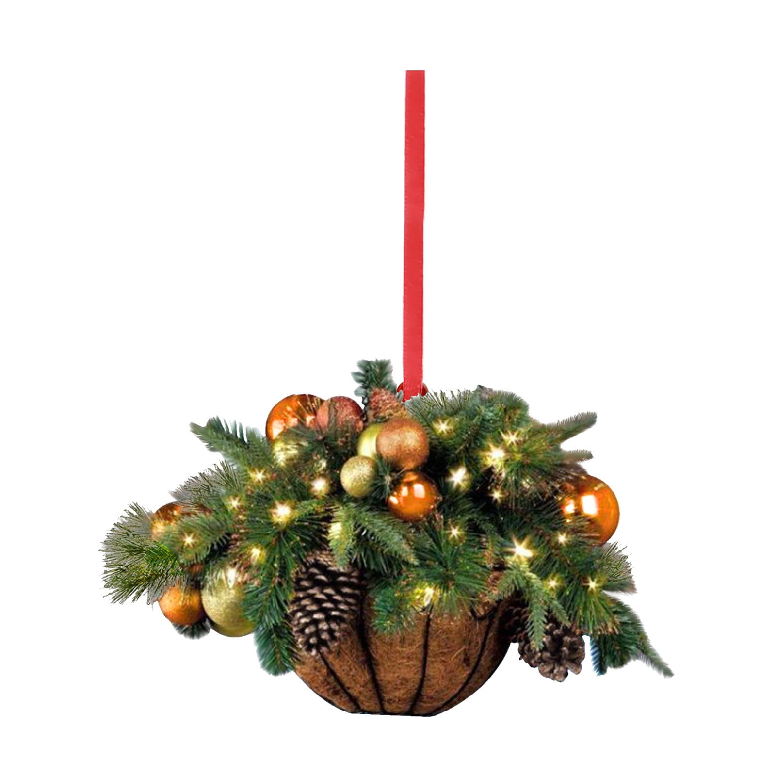 Fnochy 3.15 inch Artificial Christmas Hanging Basket, LED Lights, Decor ...