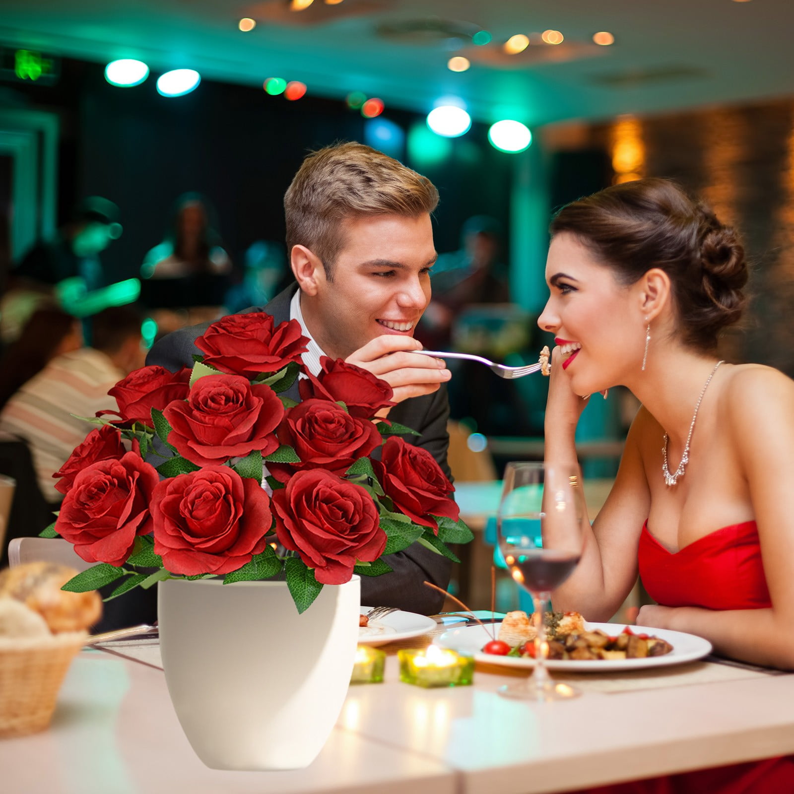 Fnochy Artificial Roses Bouquet with Box - Realistic Silk Flowers for ...