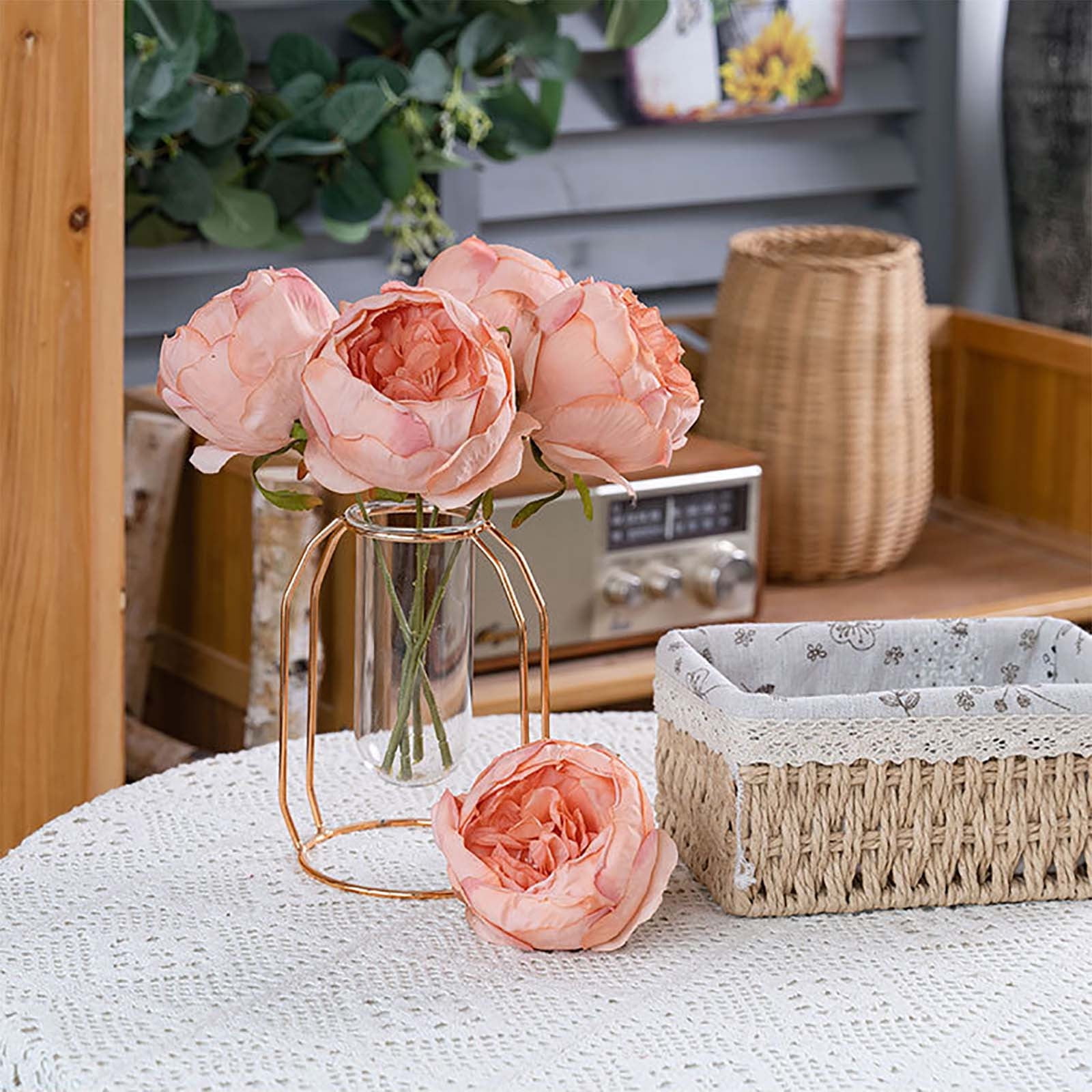 Fnochy Artificial Silk Flowers Bouquet - Lifelike Realistic Faux Floral ...