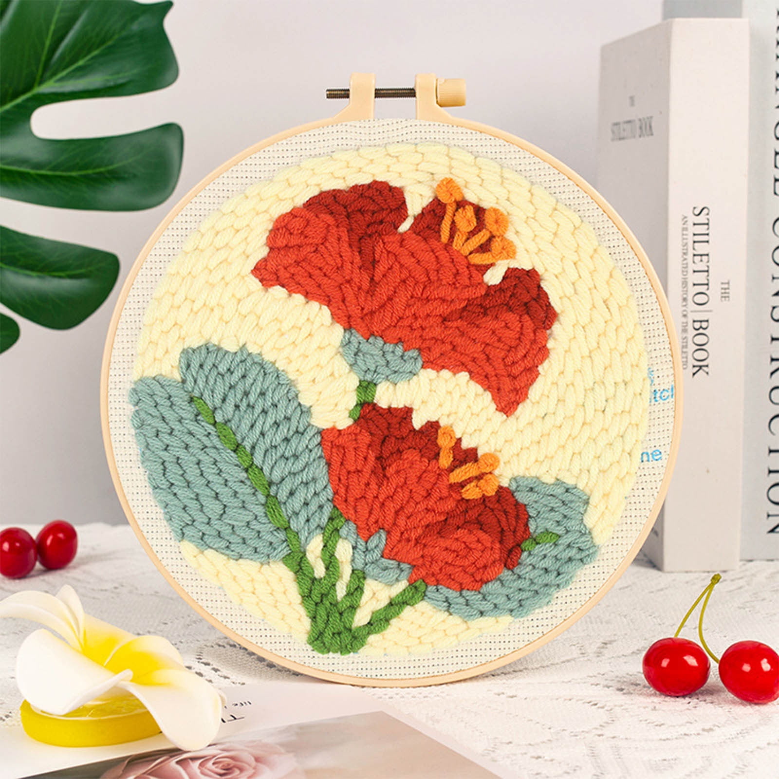 Fnochy Clearance Coarse Yarn Poke Embroidery Kit, DIY Flower Series ...
