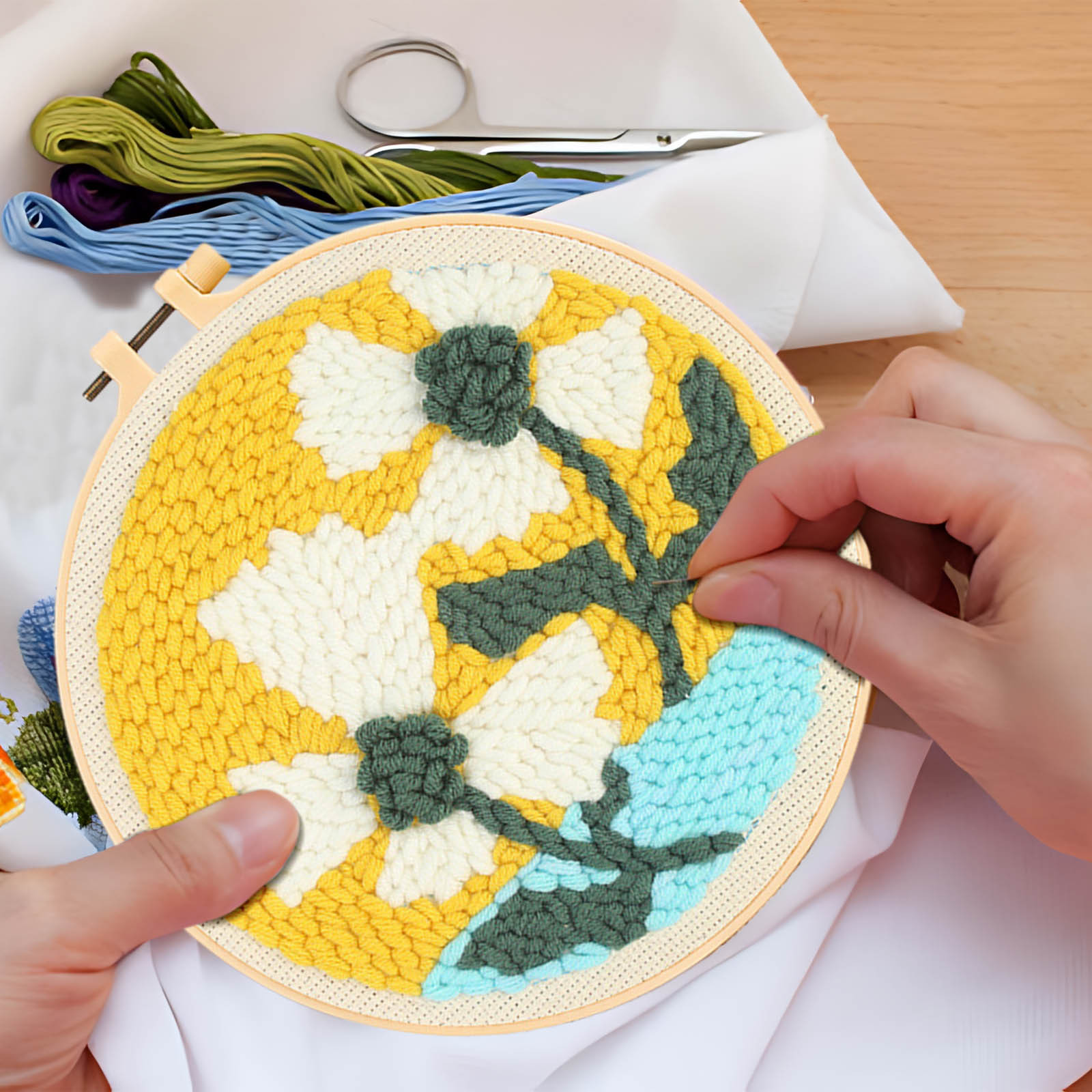 Fnochy Clearance Coarse Yarn Poke Embroidery Kit, DIY Flower Series ...