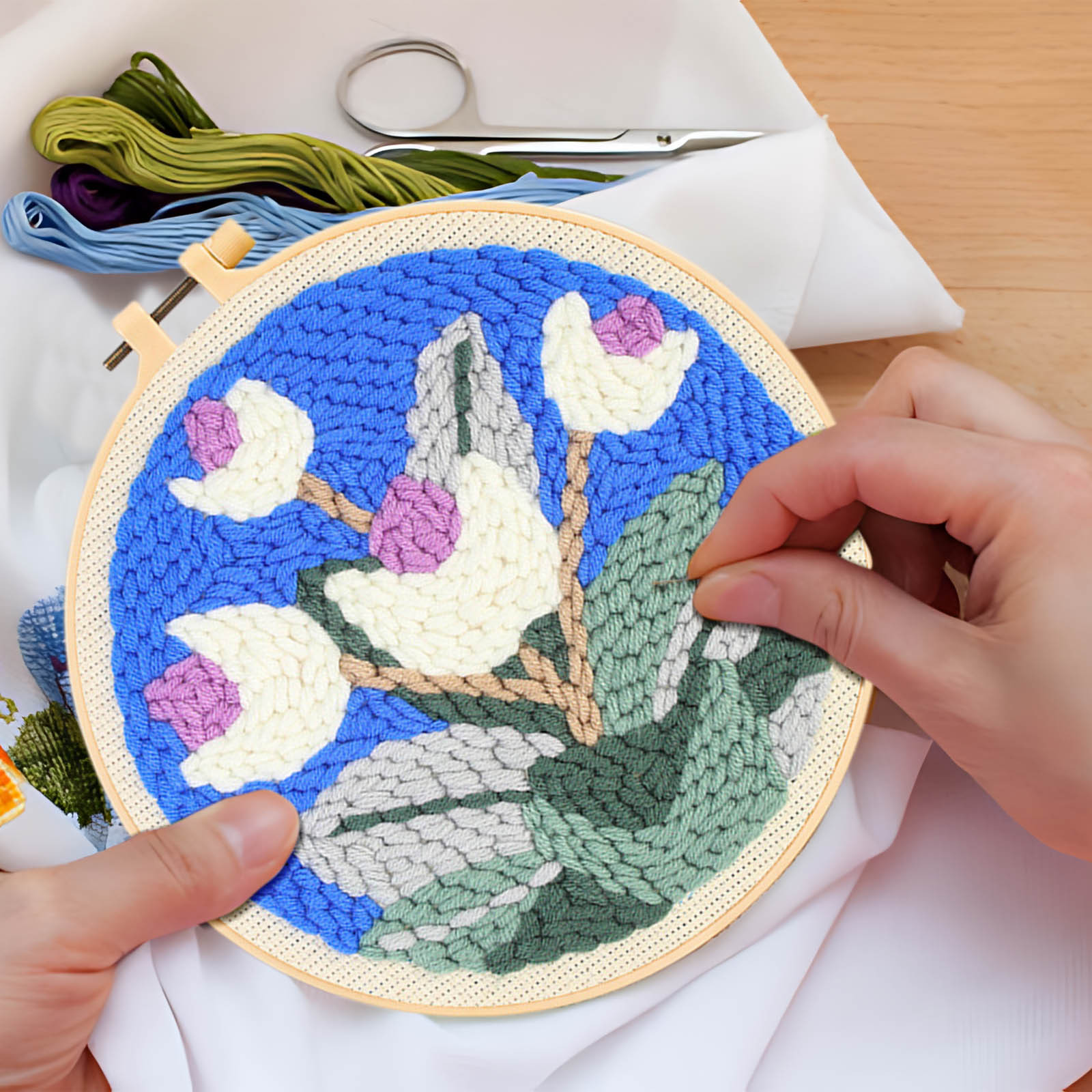 Fnochy Clearance Coarse Yarn Poke Embroidery Kit, DIY Flower Series ...