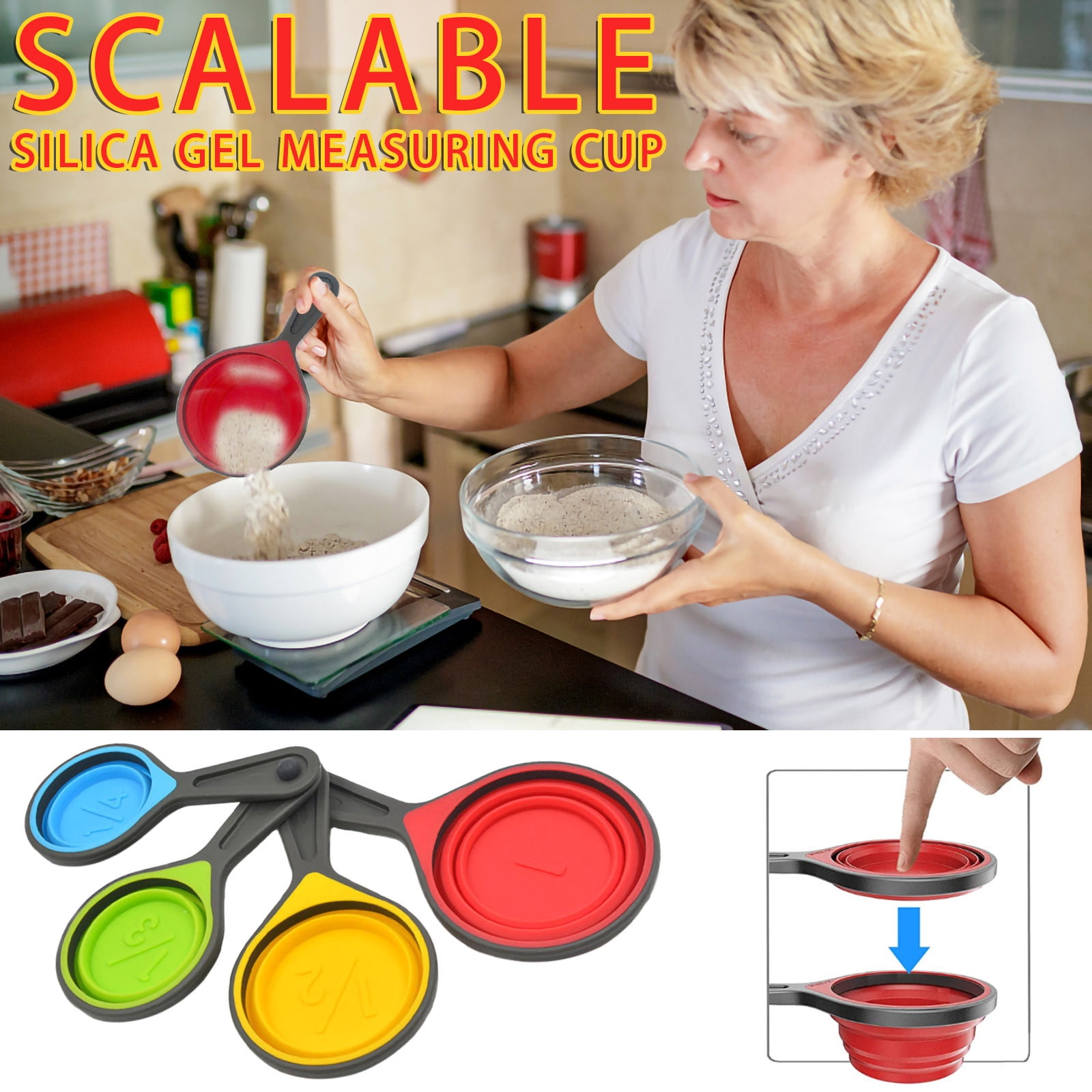 Fnochy Clearance Foldable Measuring Cups Set of 4, Kitchen Baking Tools ...