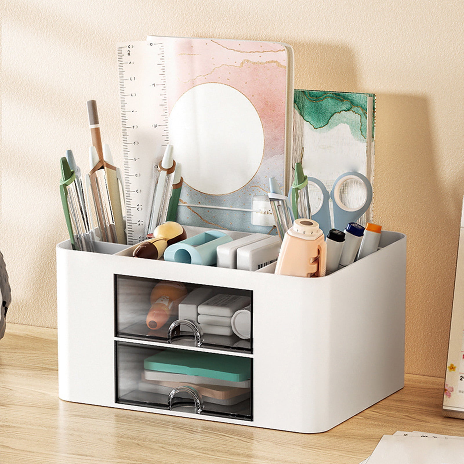 Fnochy Desk Organizer with 2 Drawers, Multi-Functional Pencil Holder ...