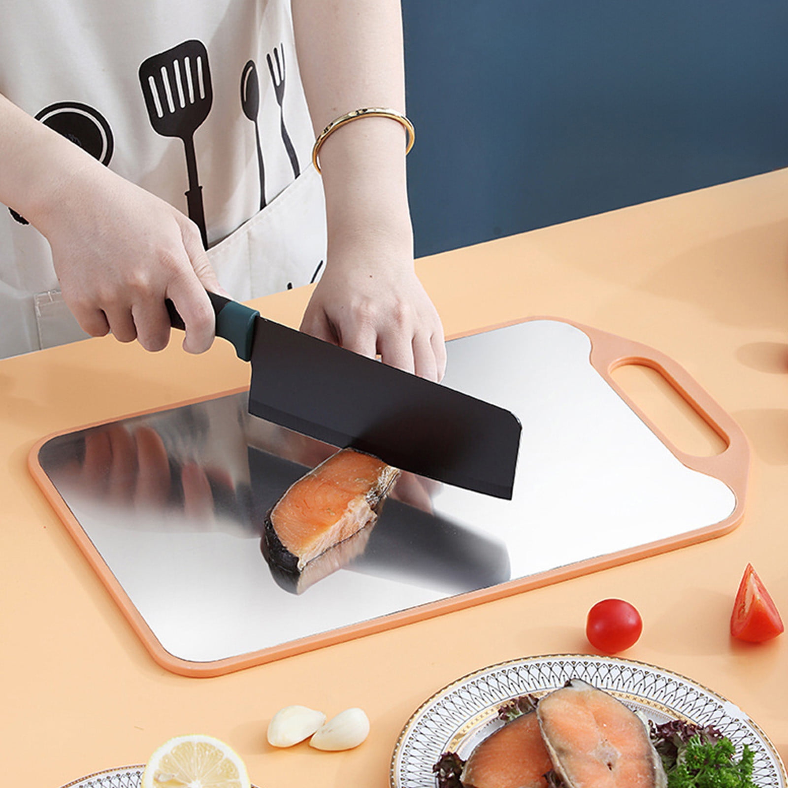 Fnochy Double Sided Chopping Board, Stainless Steel Cutting Board ...