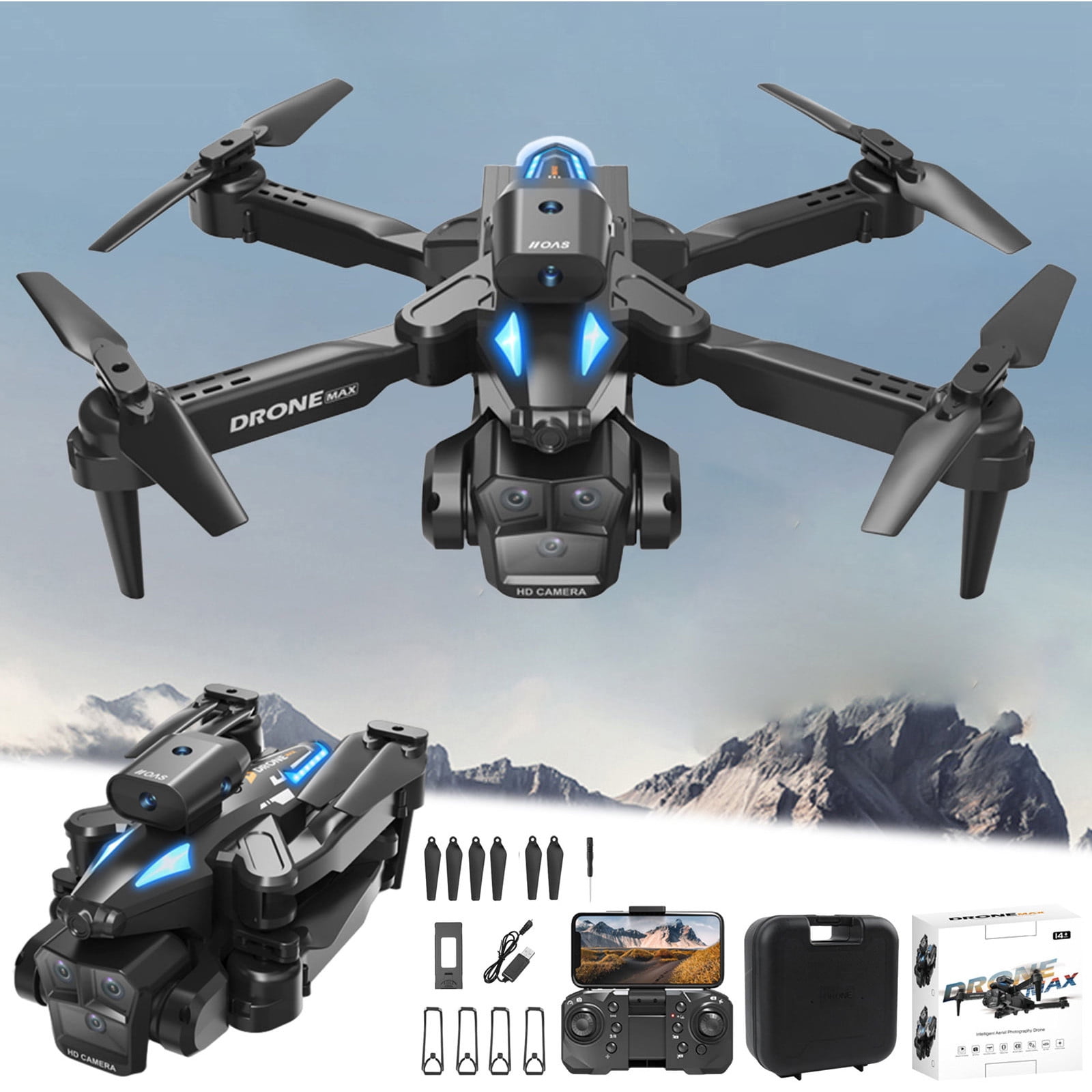 Fnochy Drone with Three Camera, 4K Drone with Brushless Motor, Altitude ...