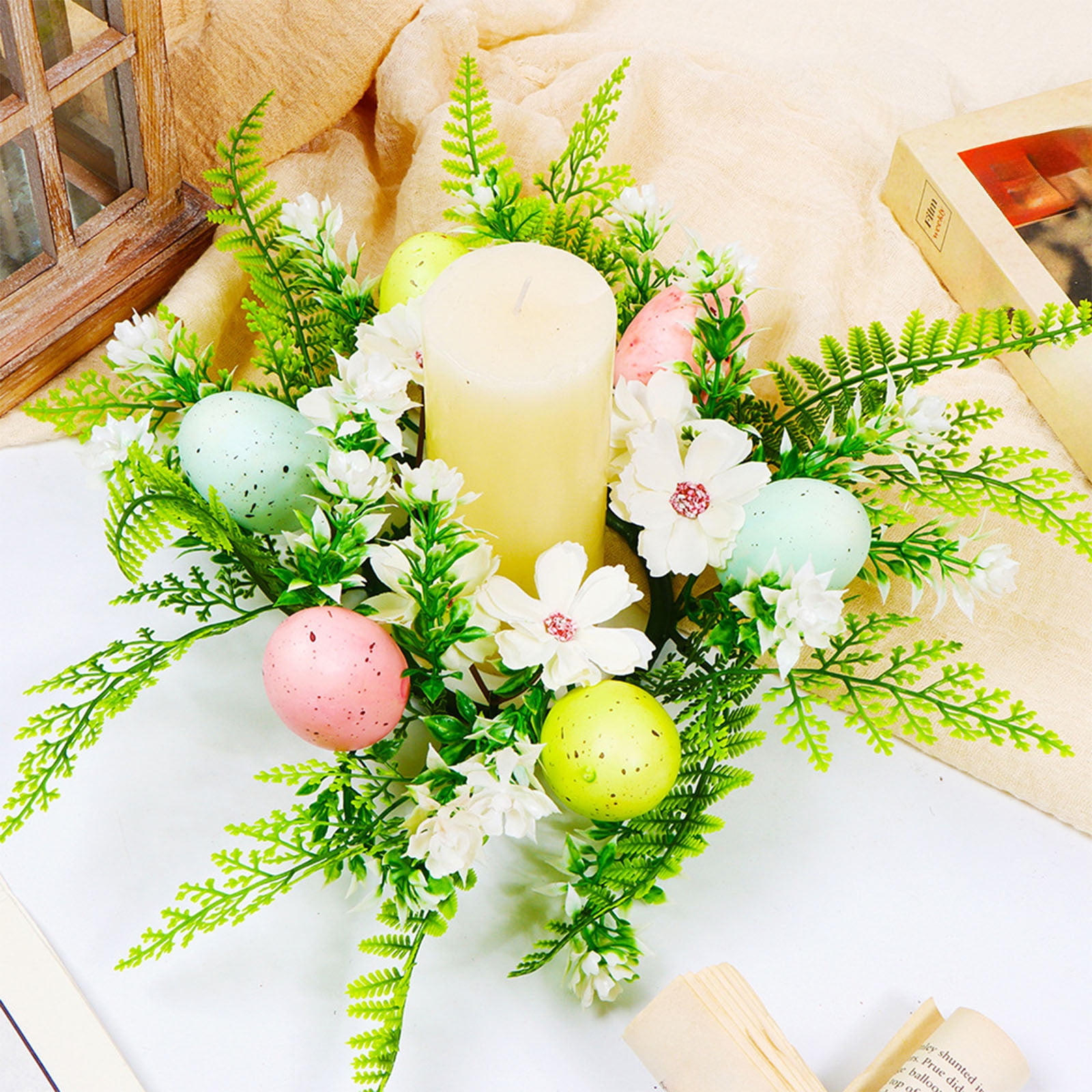Fnochy Easter Candle Holders Wreath, Festive Decoration for Home ...