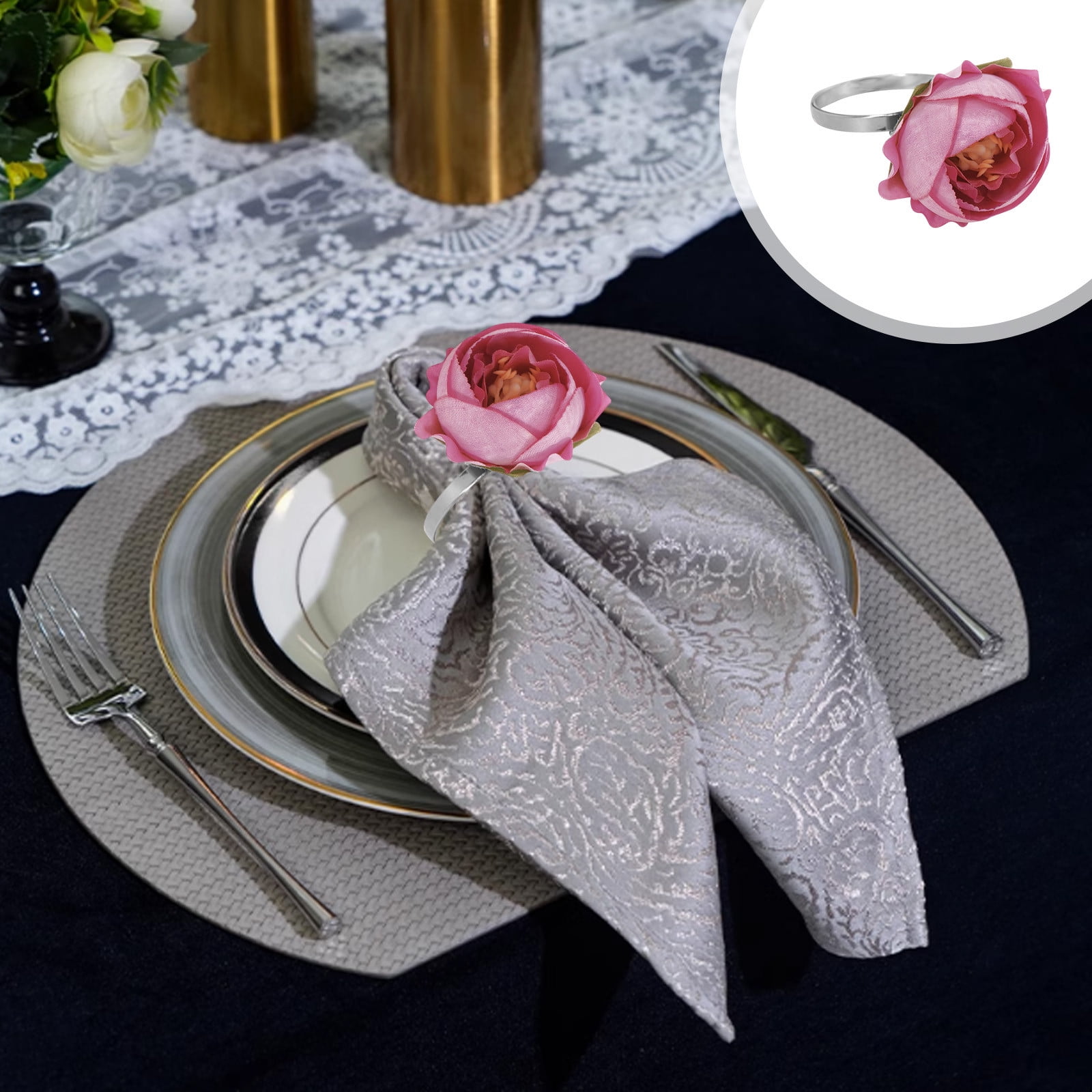 Fnochy Flower Napkin Rings, Rose Napkin Holders, Alloy Clasp Dinner ...
