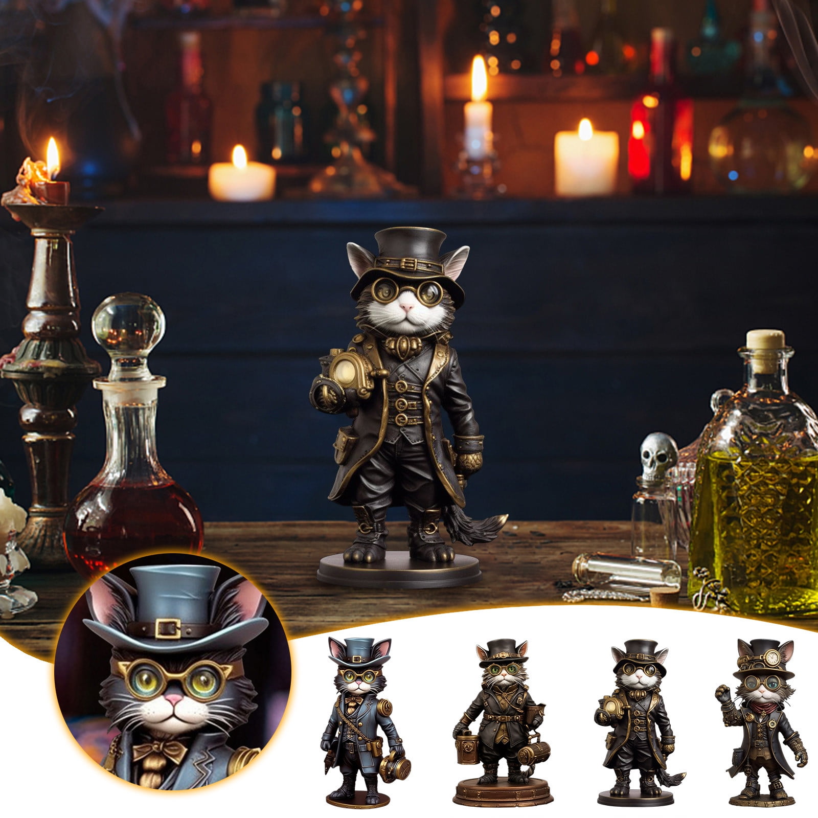 Fnochy Halloween Decorations Design 3.15 Inch Tall Steampunk Cat ...