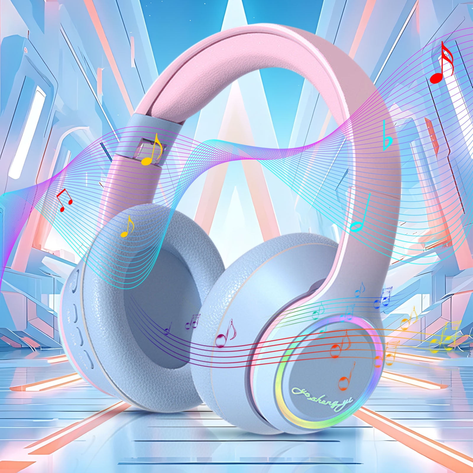 Fnochy Kids Headphones, Colorful LED Lights Kids Bluetooth Headphones with Volume Limited Over ...