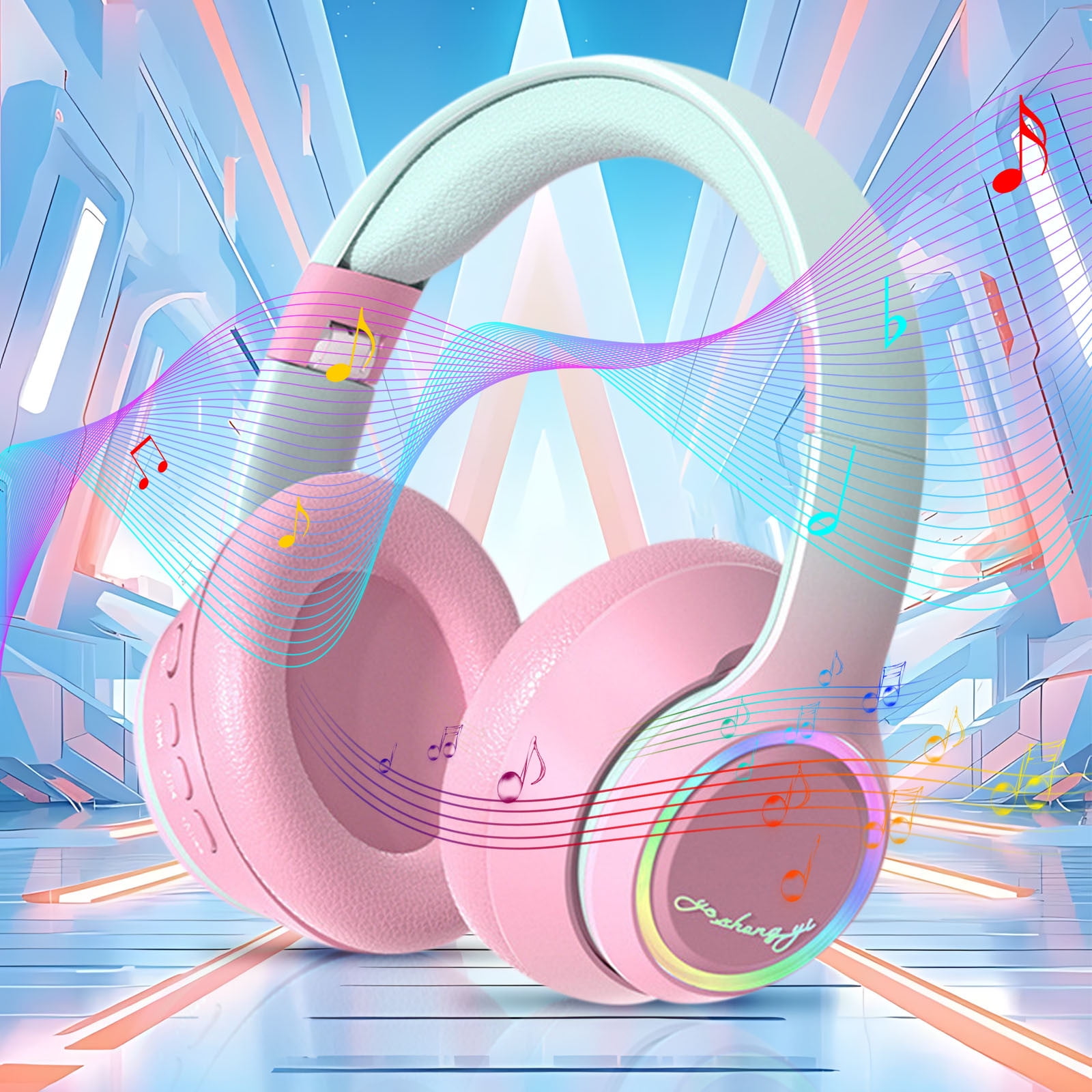 Fnochy Kids Headphones, Colorful LED Lights Kids Bluetooth Headphones ...