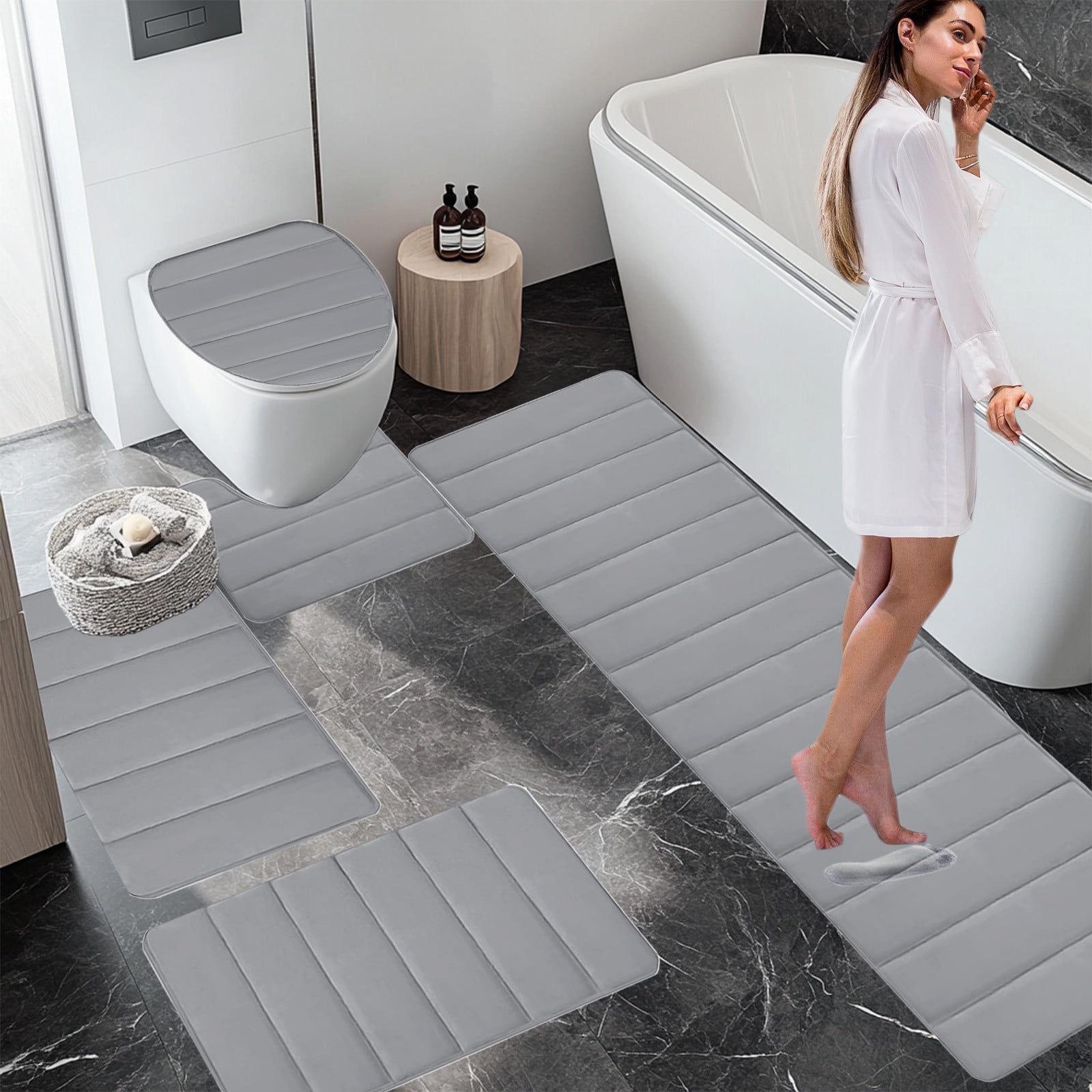 Fnochy Large Bathroom Rug Set, 5 Pcs Soft Non-Slip Mats, Ultra ...