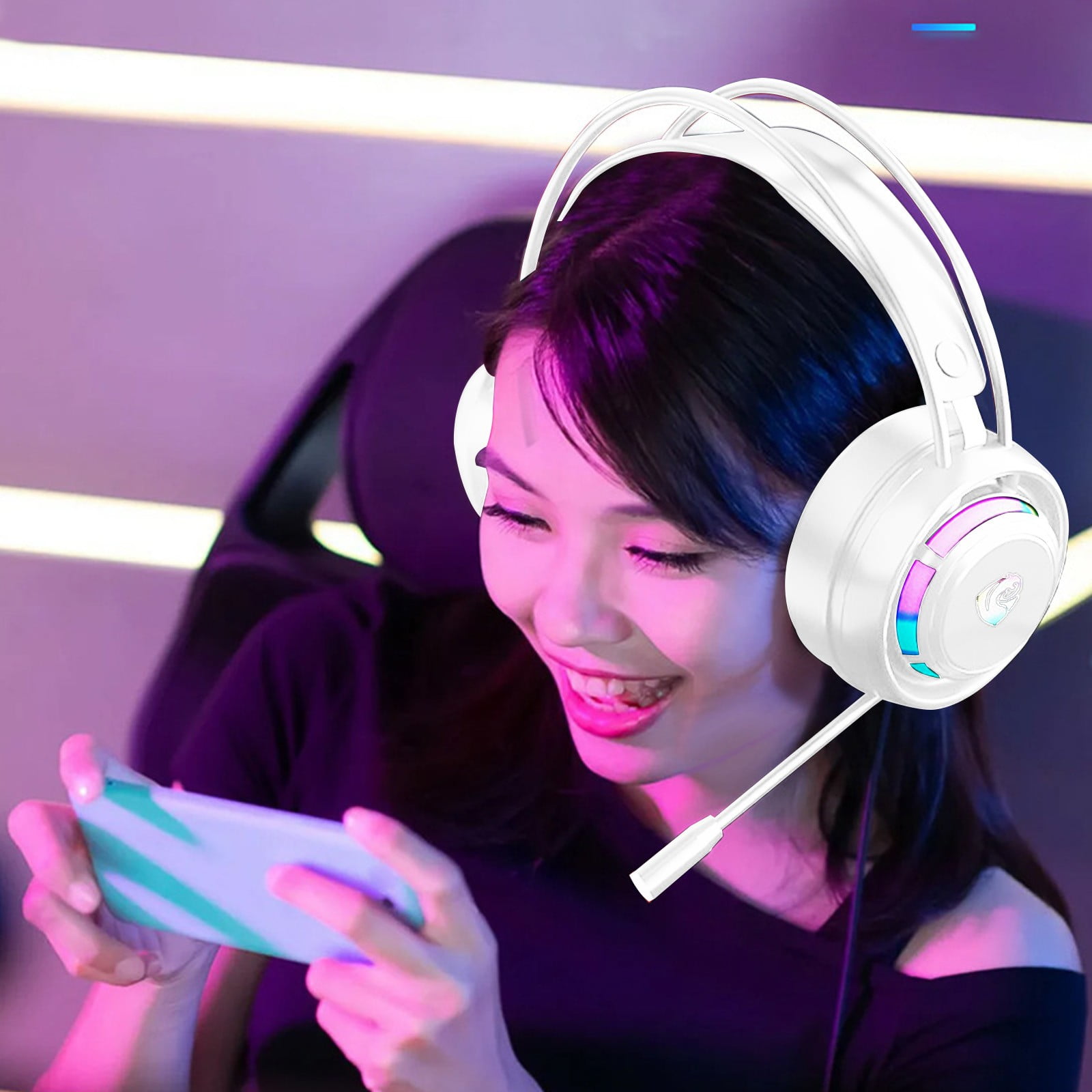 Fnochy Lightweight Gaming Headsets,Gradient RGB Light, Wired Over- Ear ...