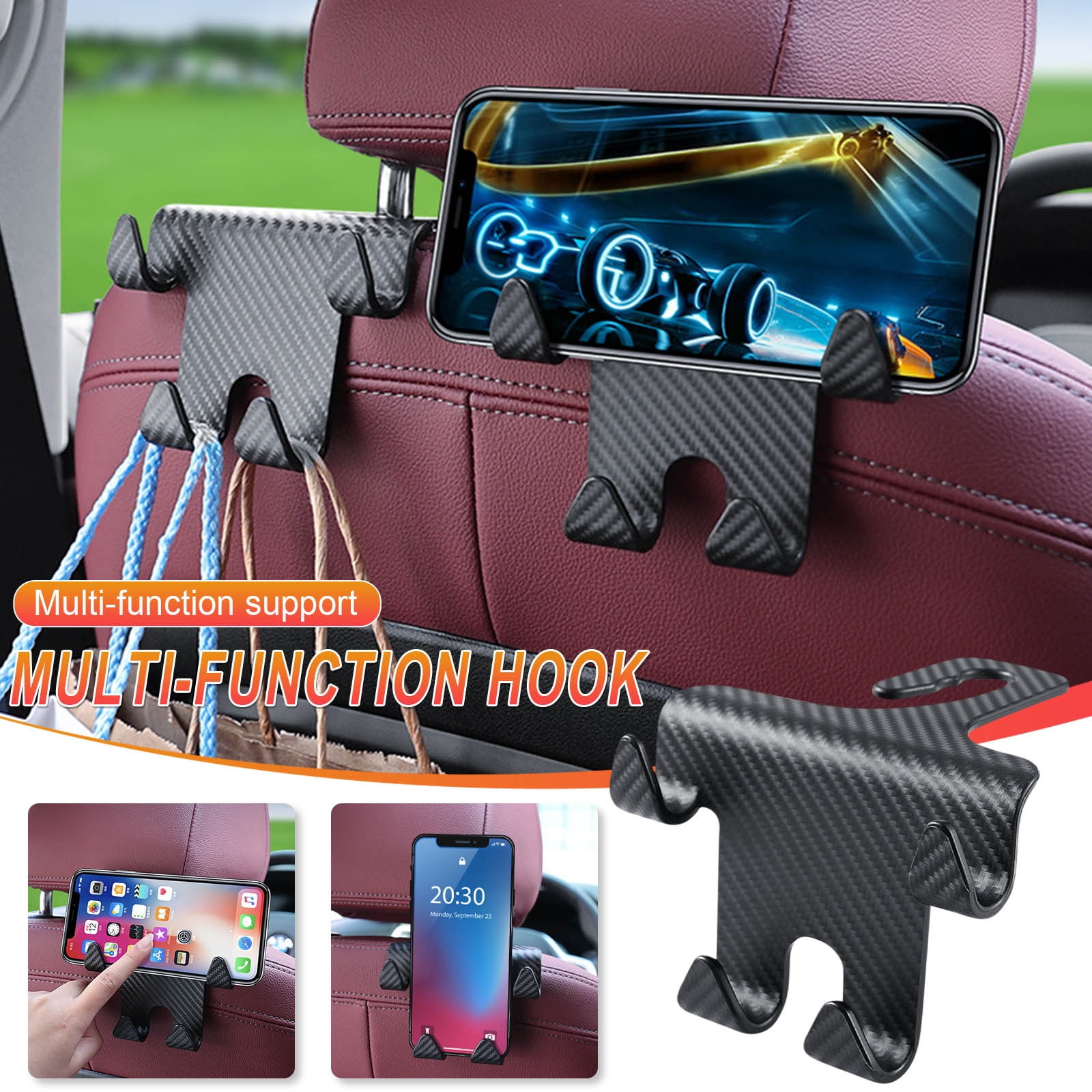 Fnochy Multi-Functional Car Hook Phone Bracket, 2-in-1 Vehicle Mount ...