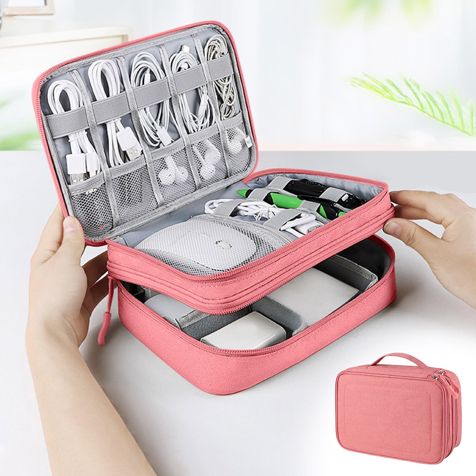 Fnochy Multi Functional Digital Accessory Storage Bag, Large Capacity Double-Layer Organizer ...