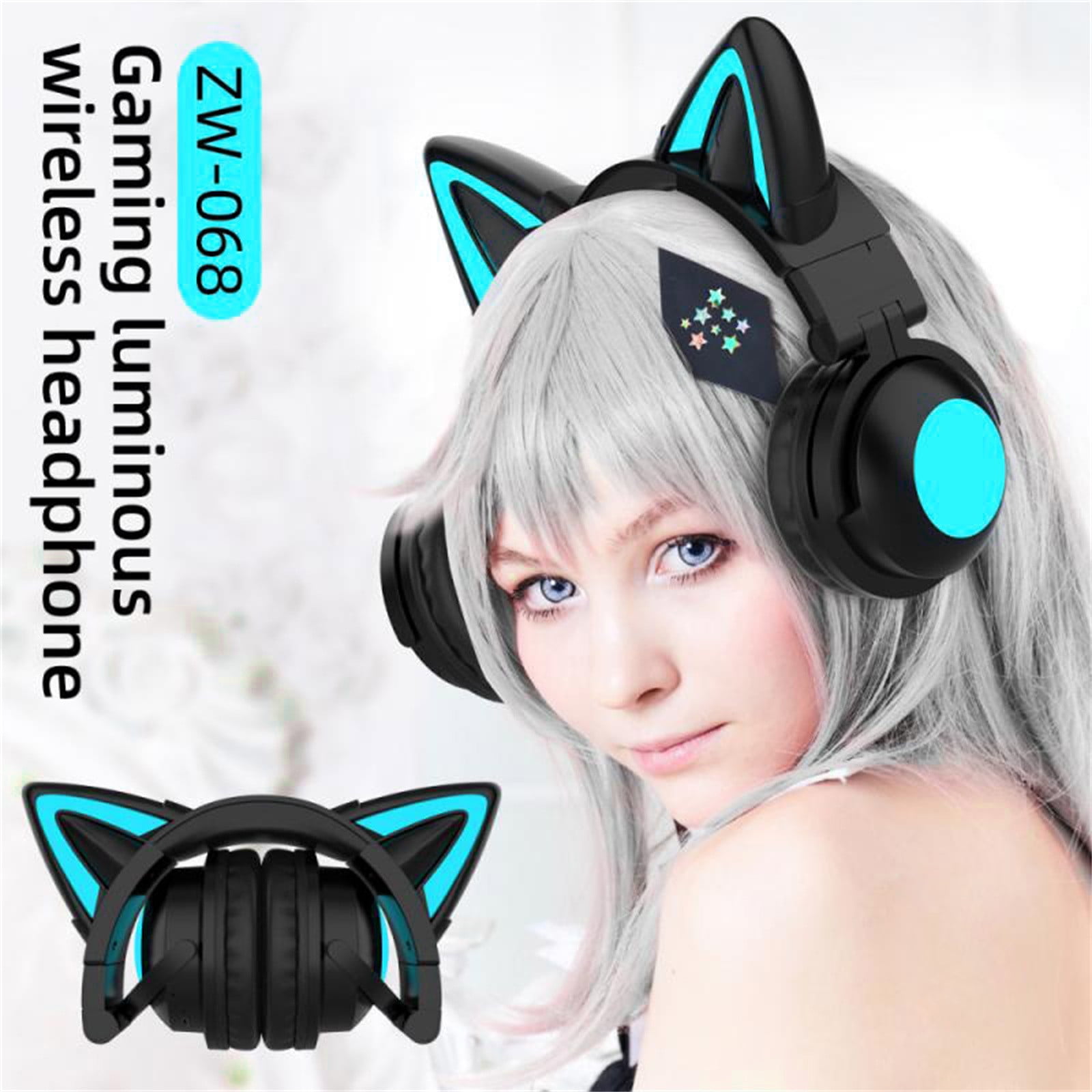 Fnochy RGB Cat Ear Headphone Wireless 5.0 Foldable Gaming Headset with ...