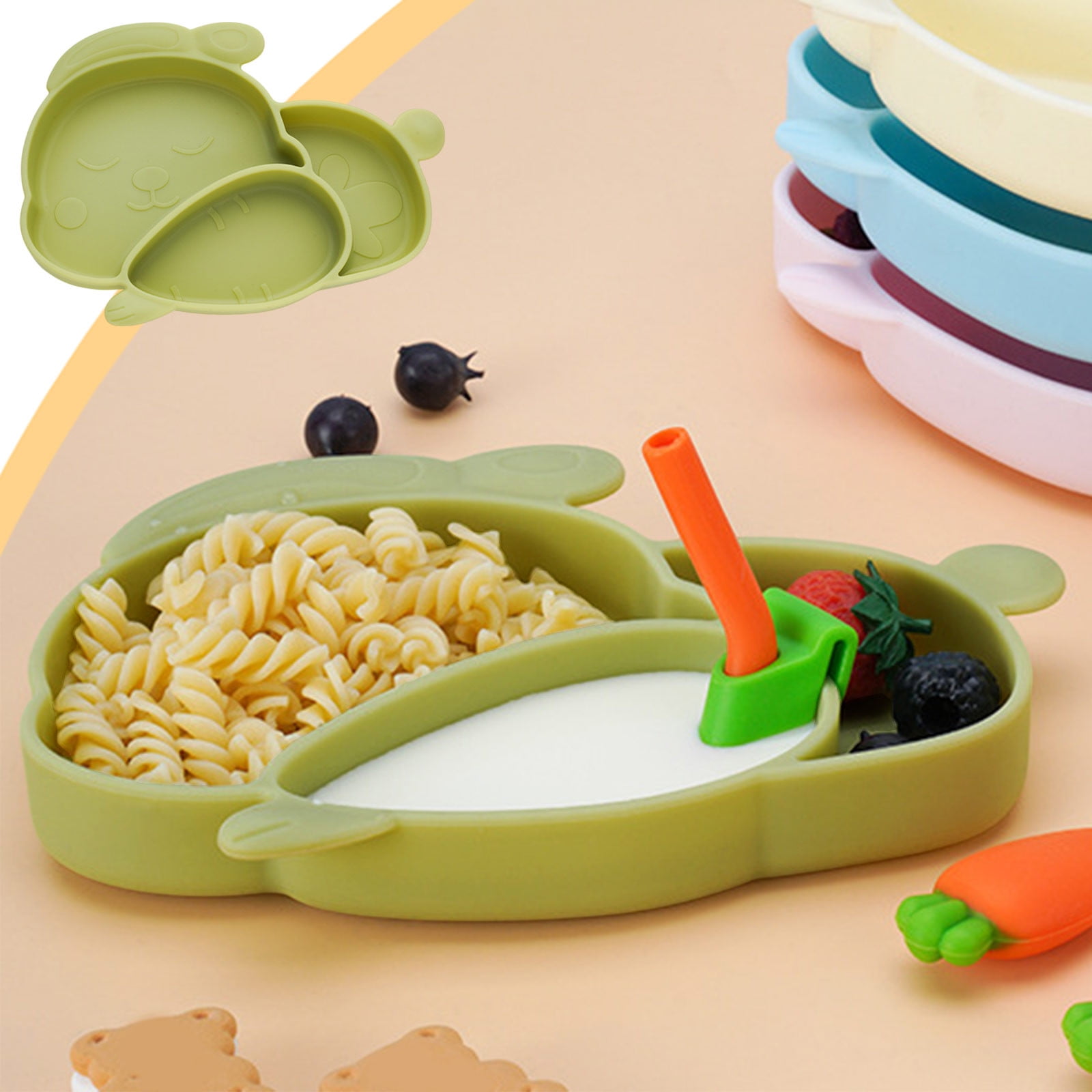 Fnochy Rabbite Shaped Silicone Dinnerware Set, Multifunctional Non-Slip ...