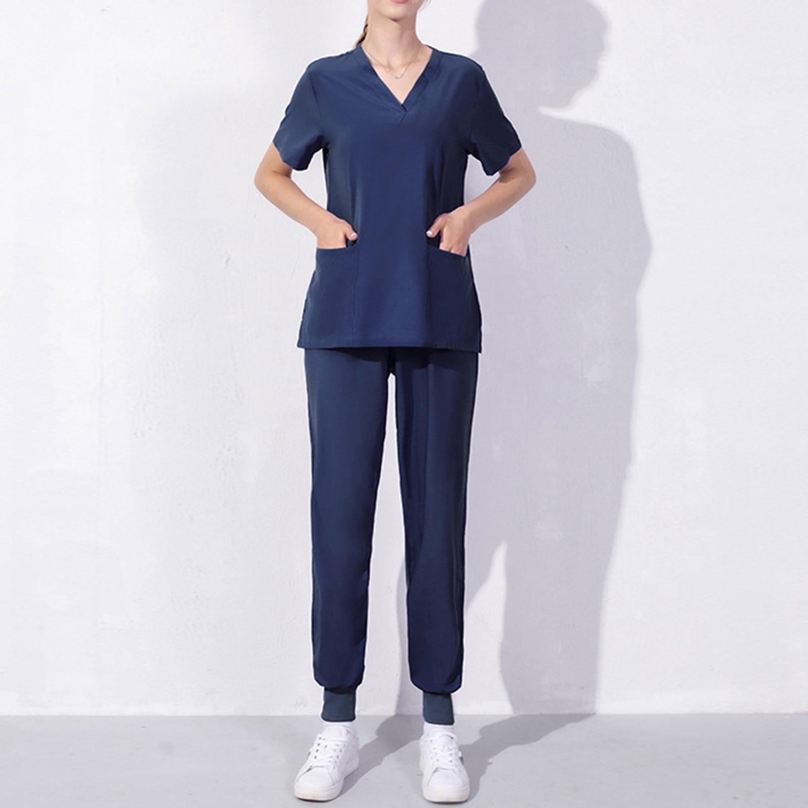 Fnochy Scrub Suit Set for Women Modern V-neck & Tapered Leg Jogger ...