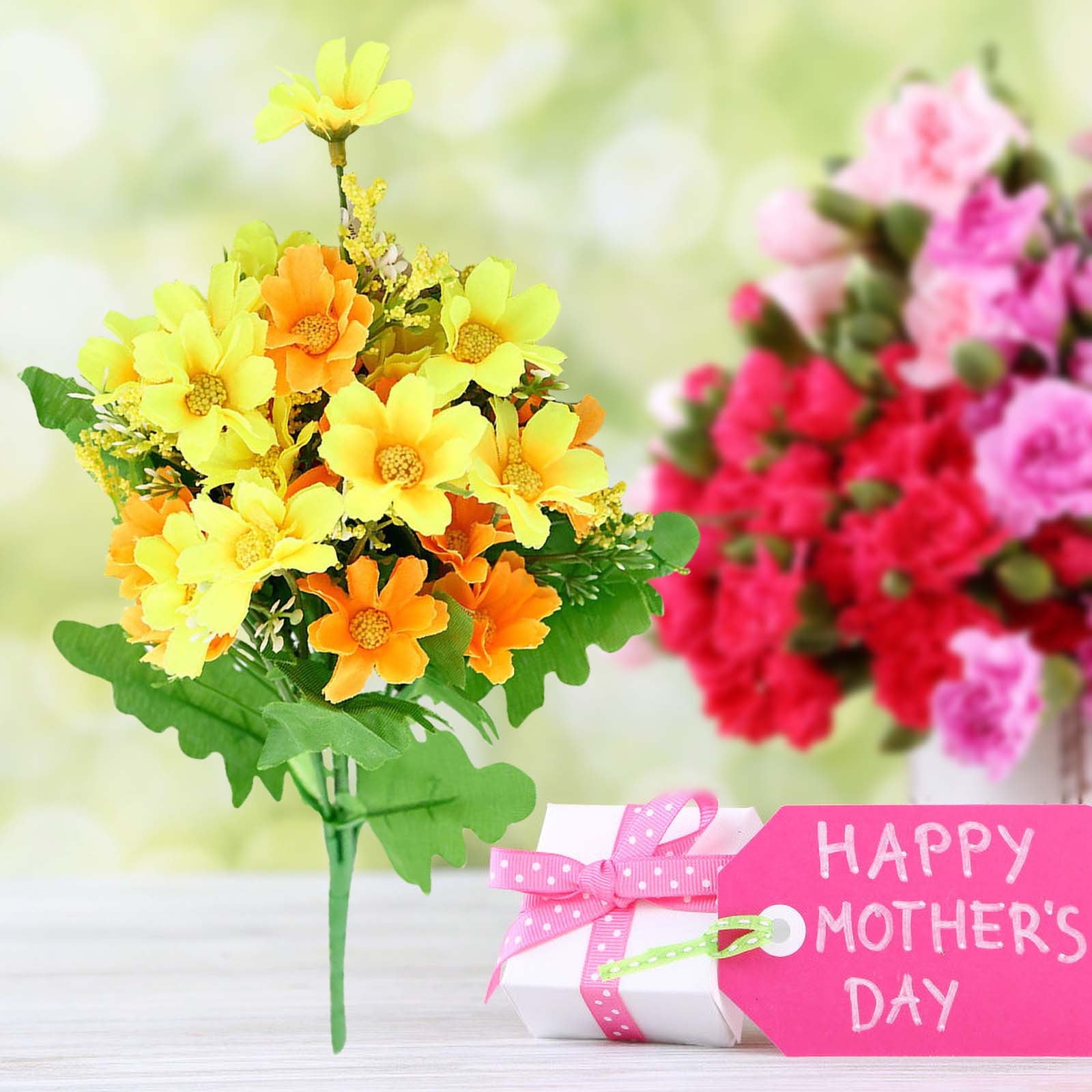 Fnochy Single Bundles Fall Flowers Artificial Daisy, Outdoor Fake Mums ...