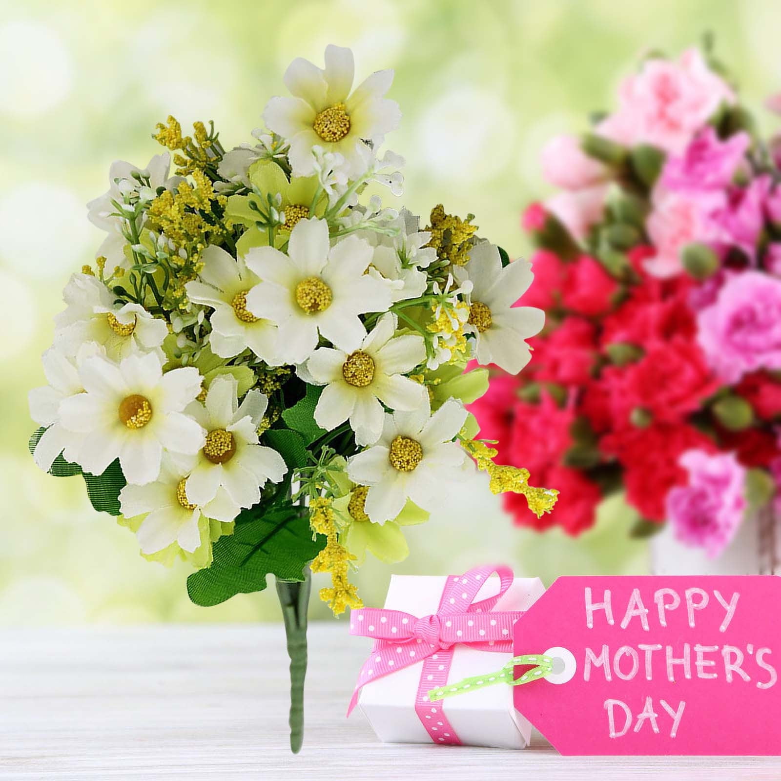 Fnochy Single Bundles Fall Flowers Artificial Daisy, Outdoor Fake Mums ...